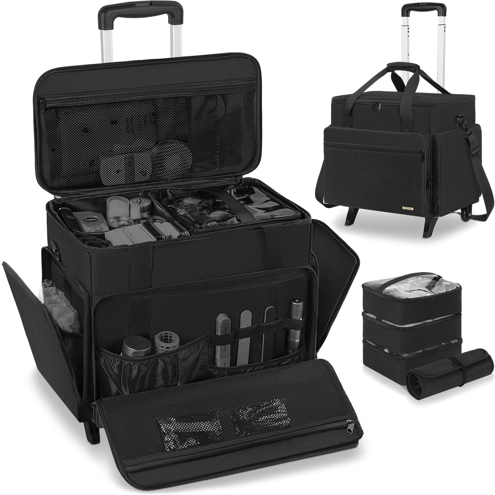 FREEAMG Extra Large Rolling Makeup Case with 4 Removable Pouches ...