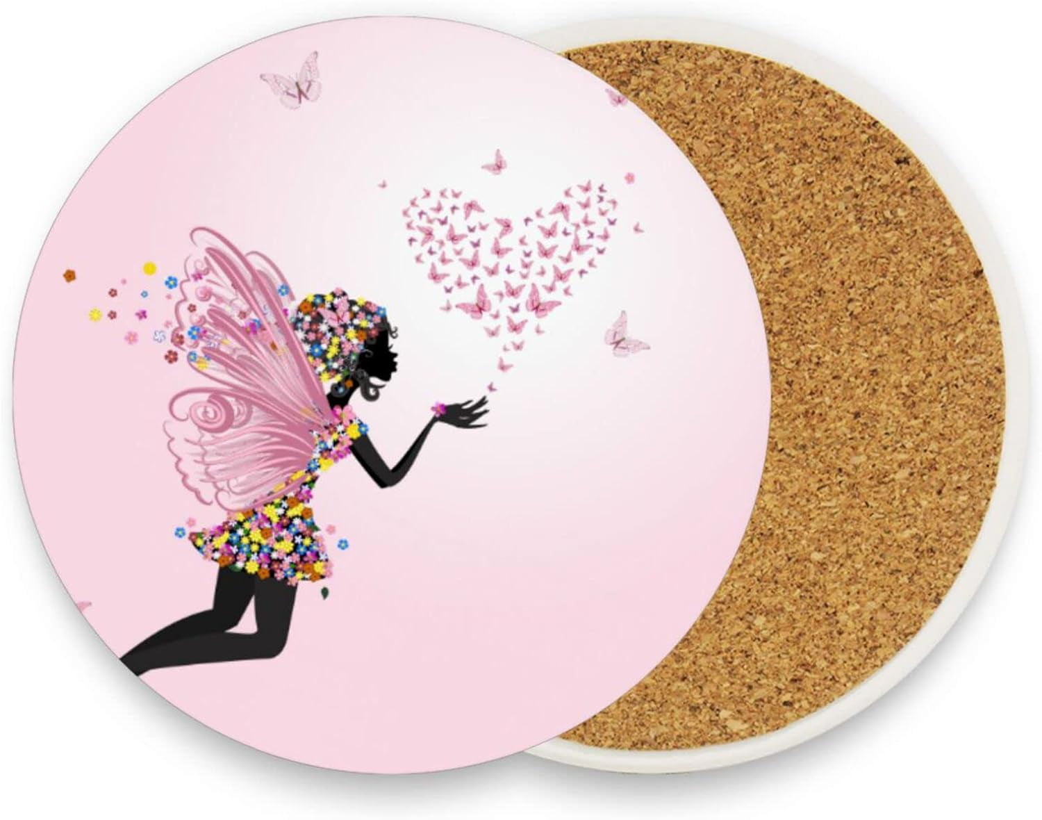FREEAMG Fairy with Butterflies Coasters for Drinks Set of 2, Absorbent ...