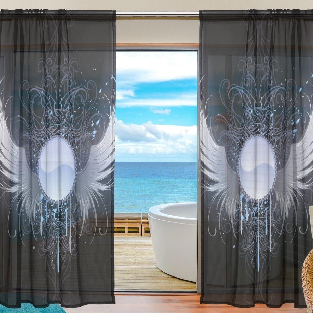 FREEAMG Fantansy Wing Sheer Window Curtain Panel Drape 55x84 Inch for ...