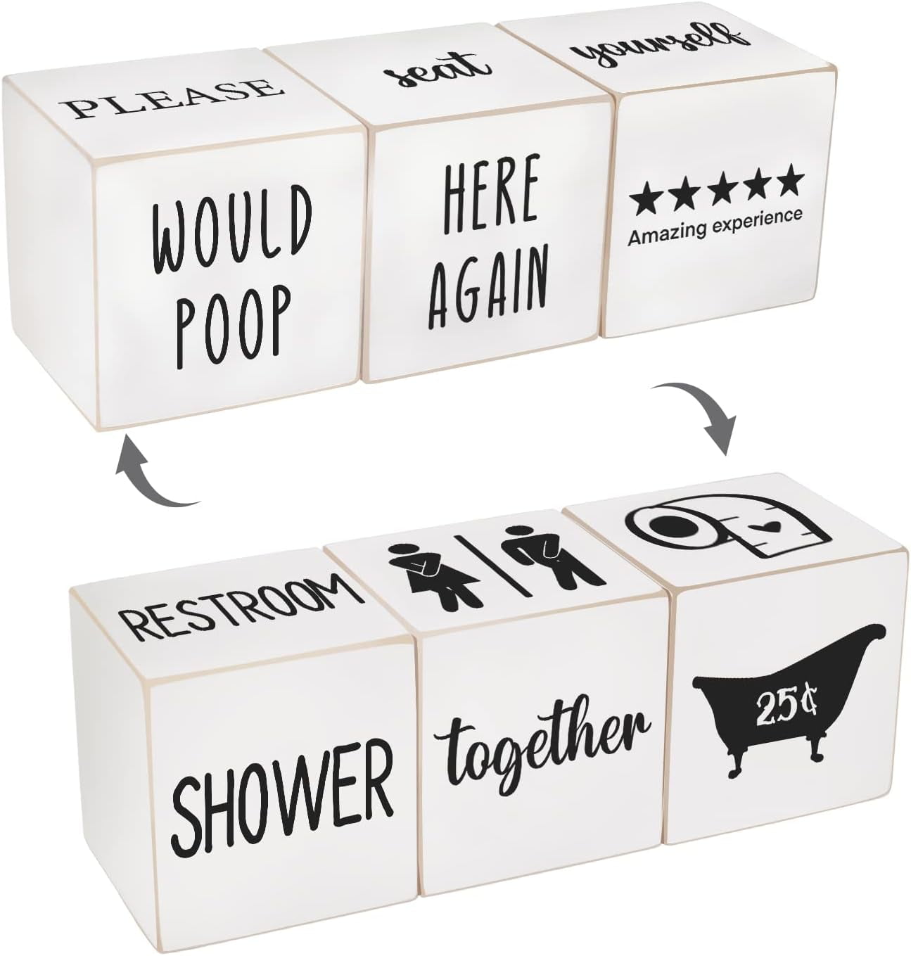 FREEAMG Farmhouse Bathroom Decor, 4-Sided Wooden Bathroom Blocks ...
