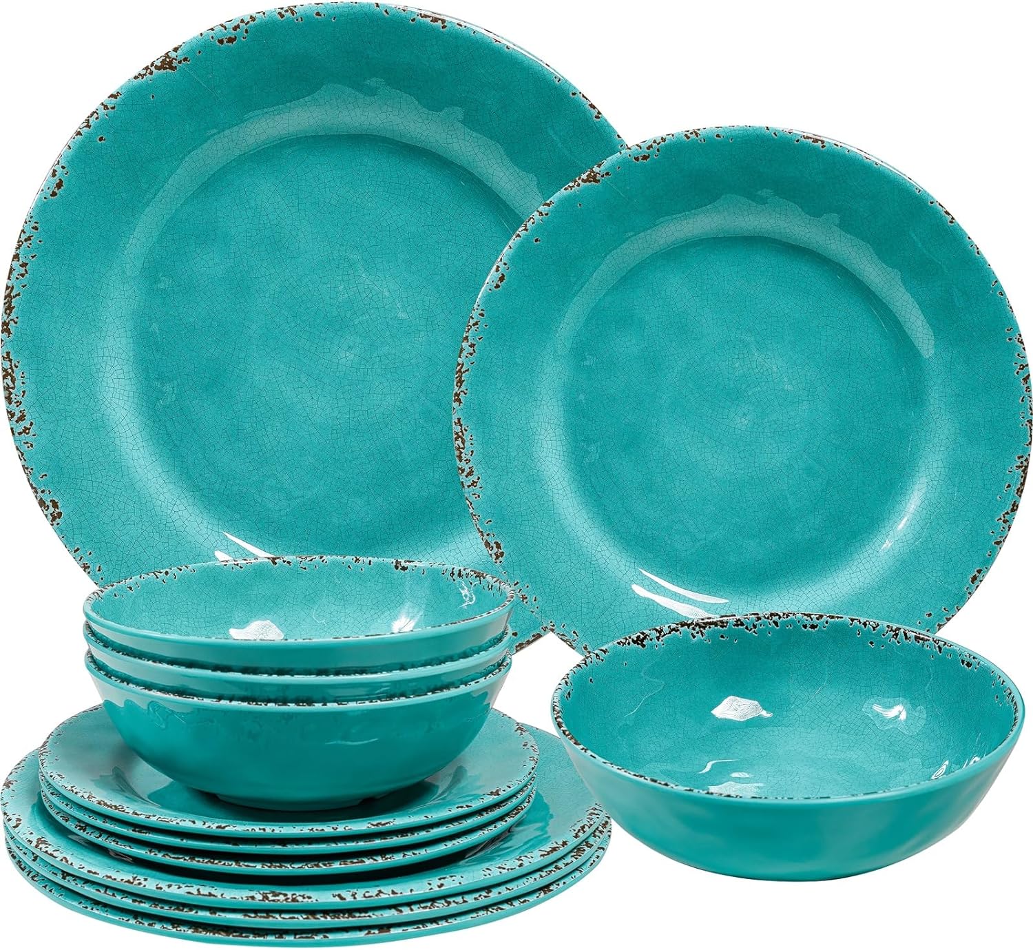 FREEAMG Farmhouse Melamine Plates and B Set, Set of 4 BPA Free 100% ...