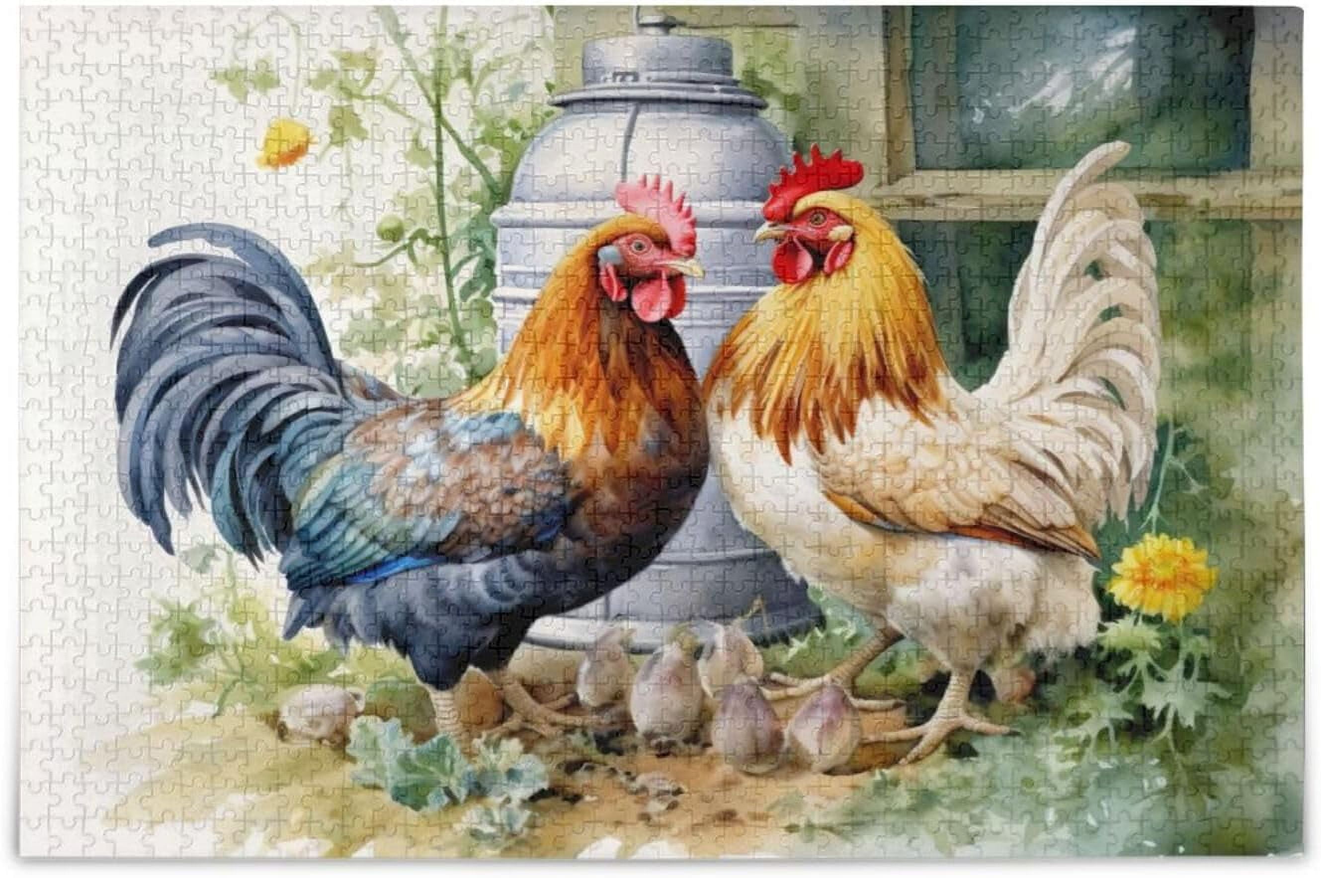 FREEAMG Farmhouse Rooster Jigsaw Puzzles for Adults or Kids 1000 Piece, Decompression Fun Family ...