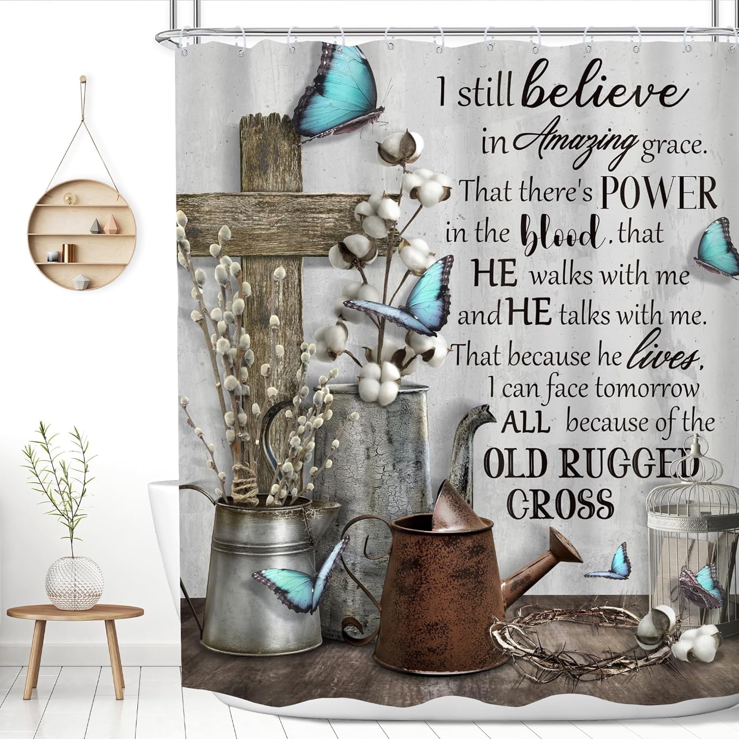 FREEAMG Farmhouse Shower Curtain 60Wx72H Rustic Christian Vintage Bible ...