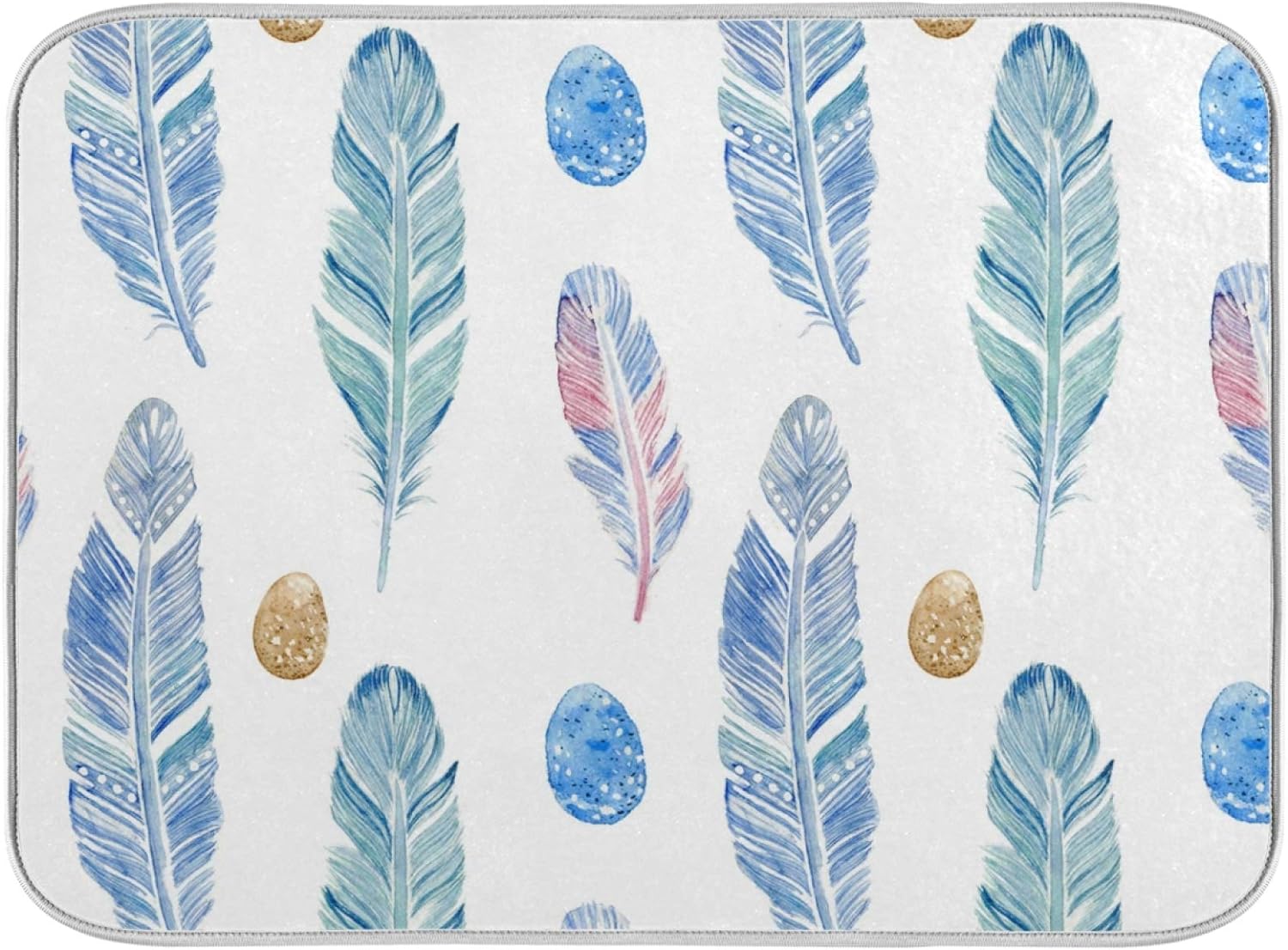 FREEAMG Feather Fresh Blue Dish Drying Mat Countertop Protector Kitchen ...