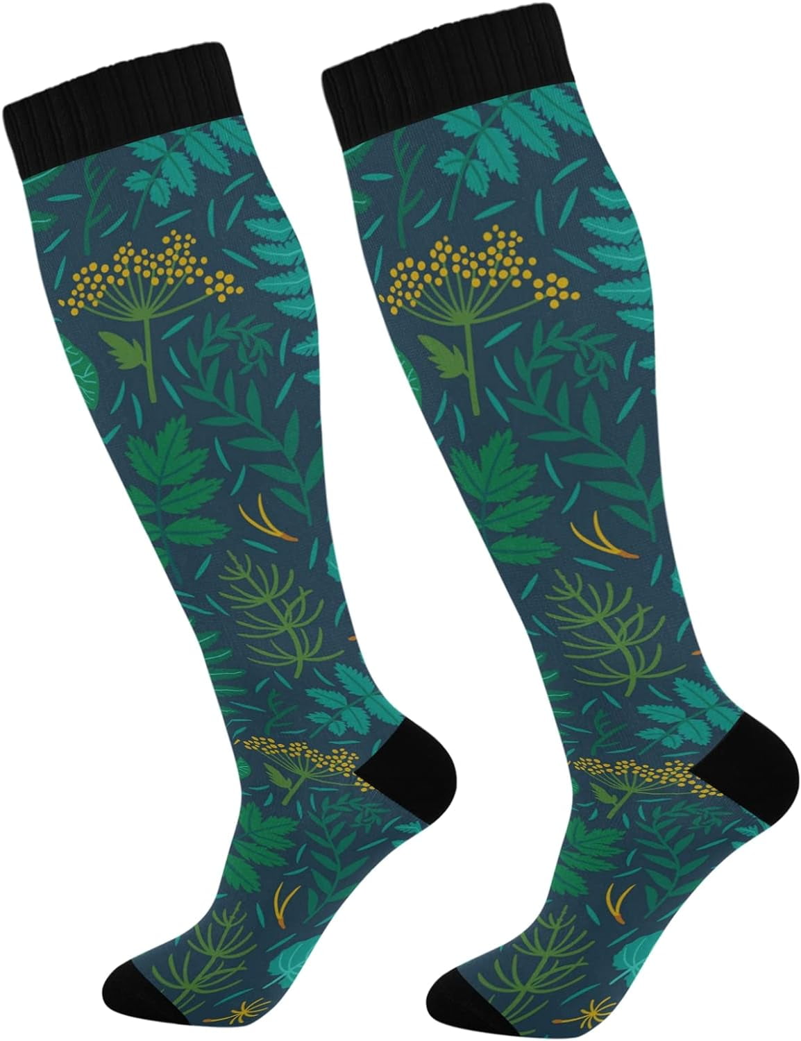 FREEAMG Fern Leaf Equisetum Clover Leaves Compression Socks for Women ...