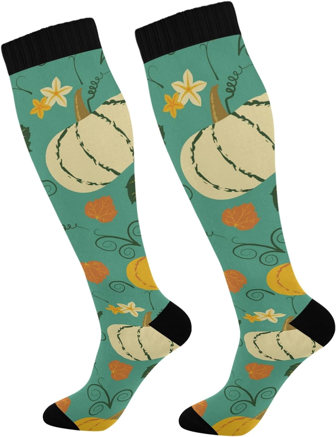 FREEAMG Fern Leaf Equisetum Clover Leaves Compression Socks for Women ...