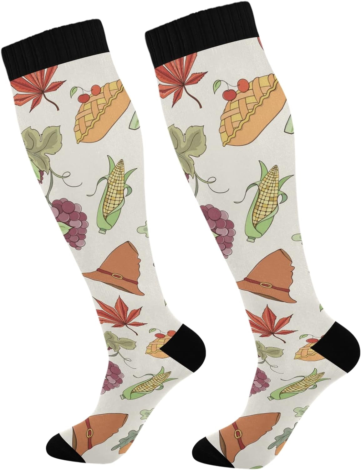 FREEAMG Fern Leaf Equisetum Clover Leaves Compression Socks for Women ...