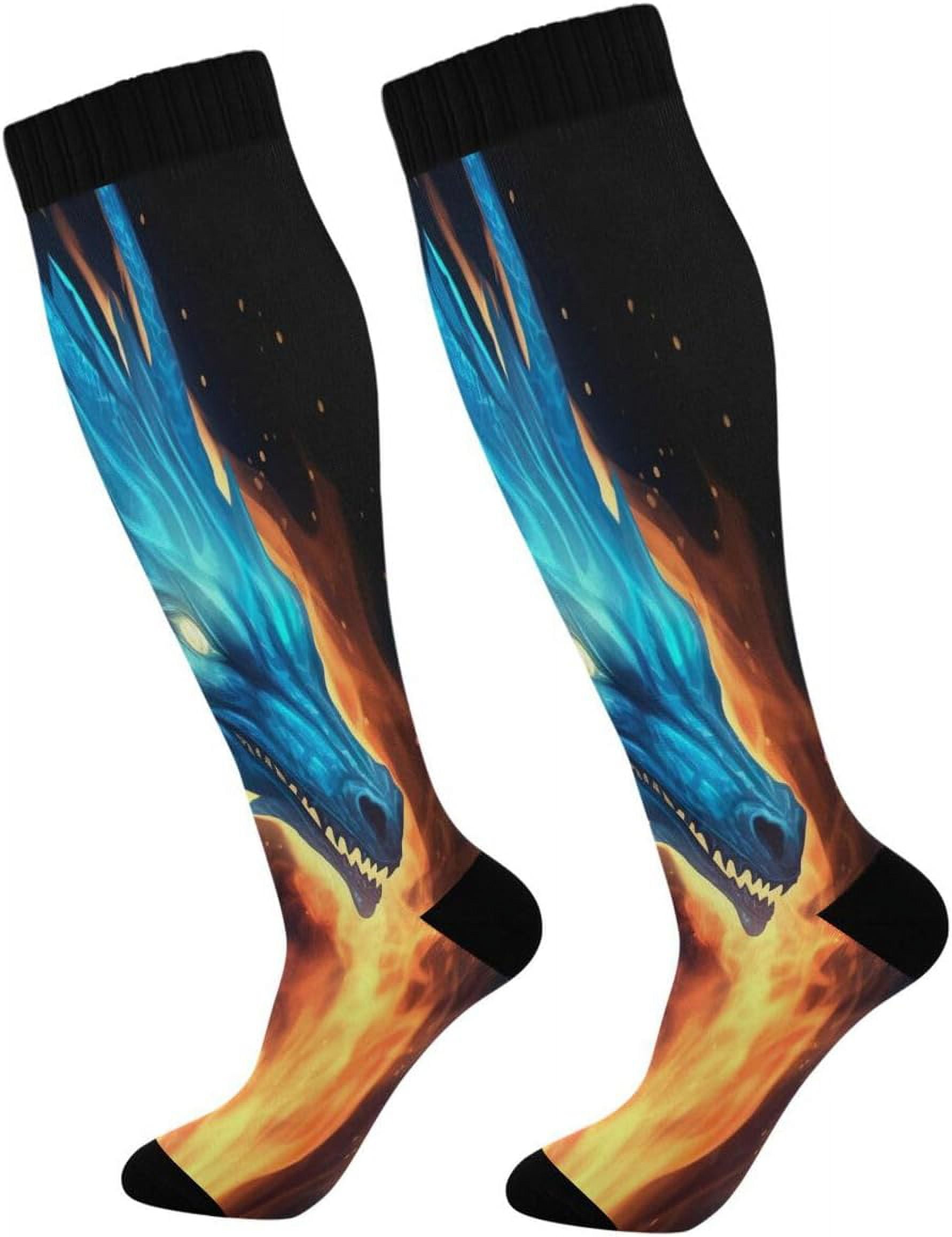 FREEAMG Fiery Dragon Compression Socks Women Men Knee High Stockings ...