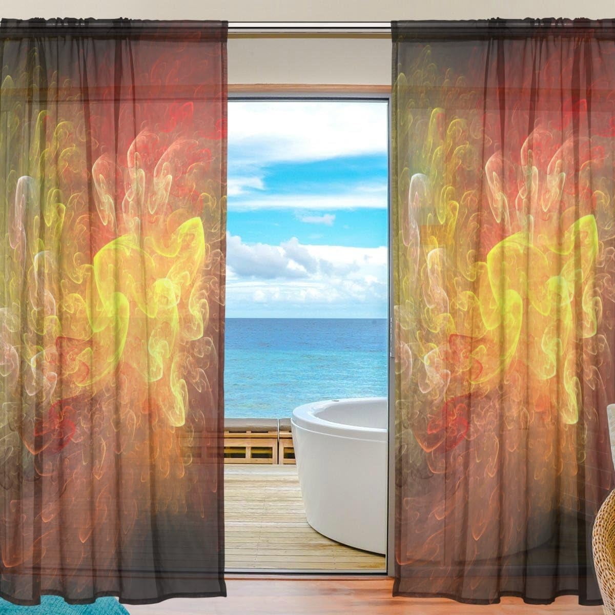 FREEAMG Fire Flames Sheer Window Curtain Panel Drape 55x84 Inch for ...