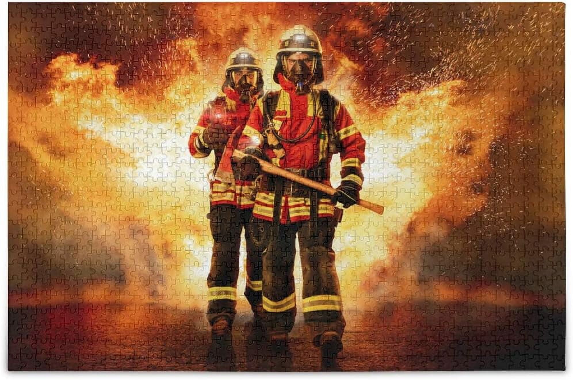 FREEAMG Firefighter Fireman in Fire Flame Sparkle Jigsaw Puzzles 1000 ...