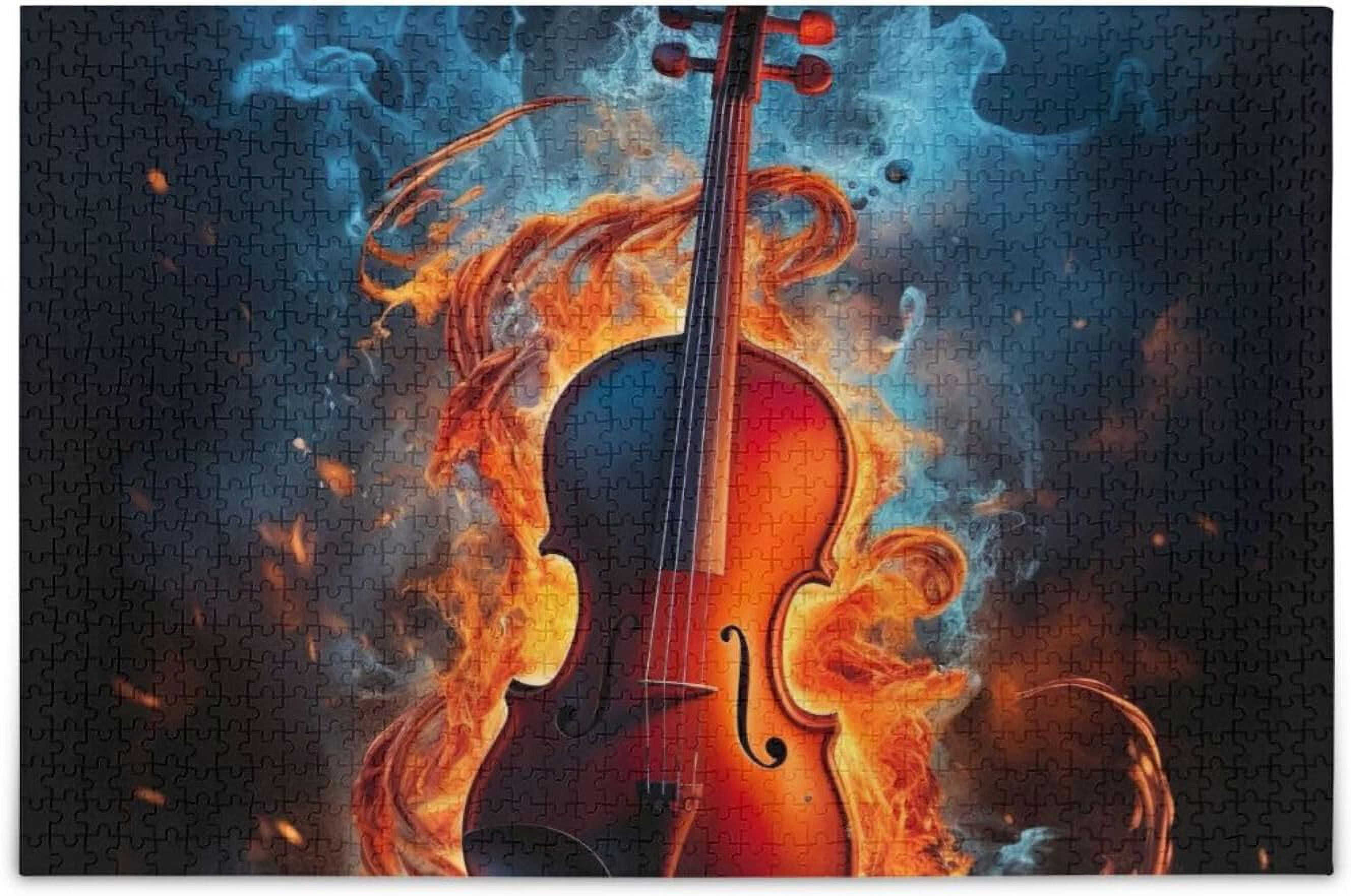 FREEAMG Flaming Violin Puzzle 500 Pieces - Wooden Jigsaw Puzzles for ...