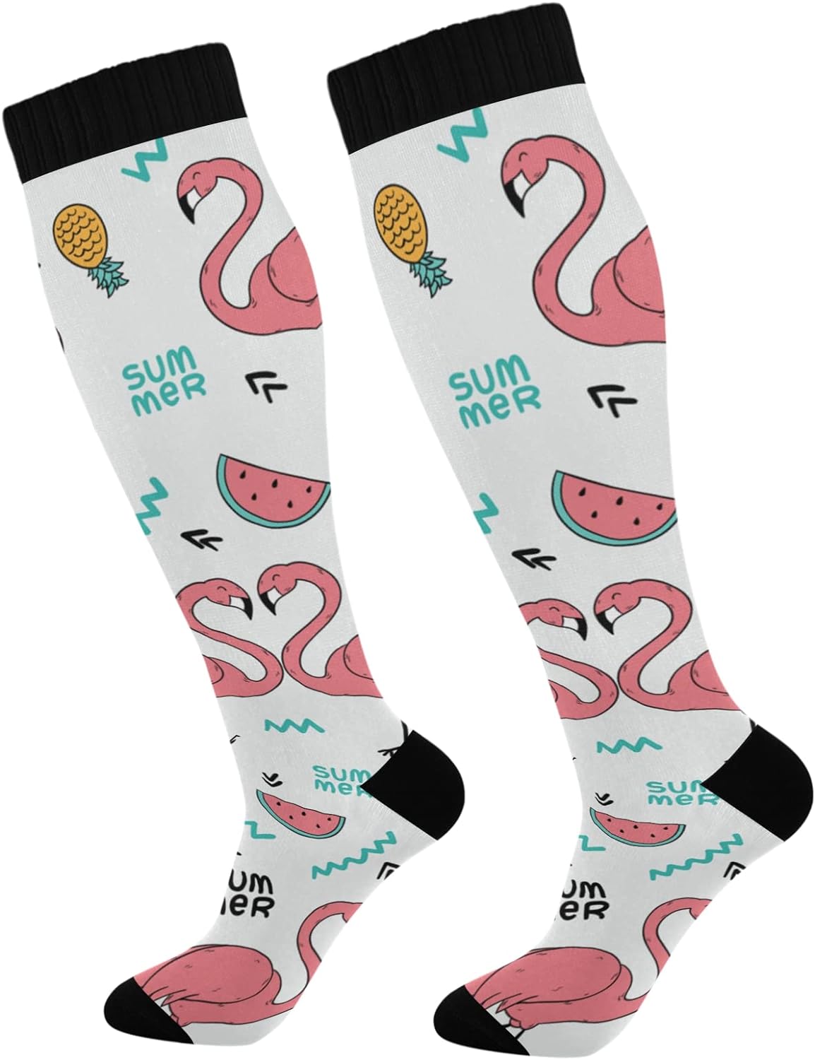 FREEAMG Flamingo Compression Socks for Men & Women Knee High Stockings ...