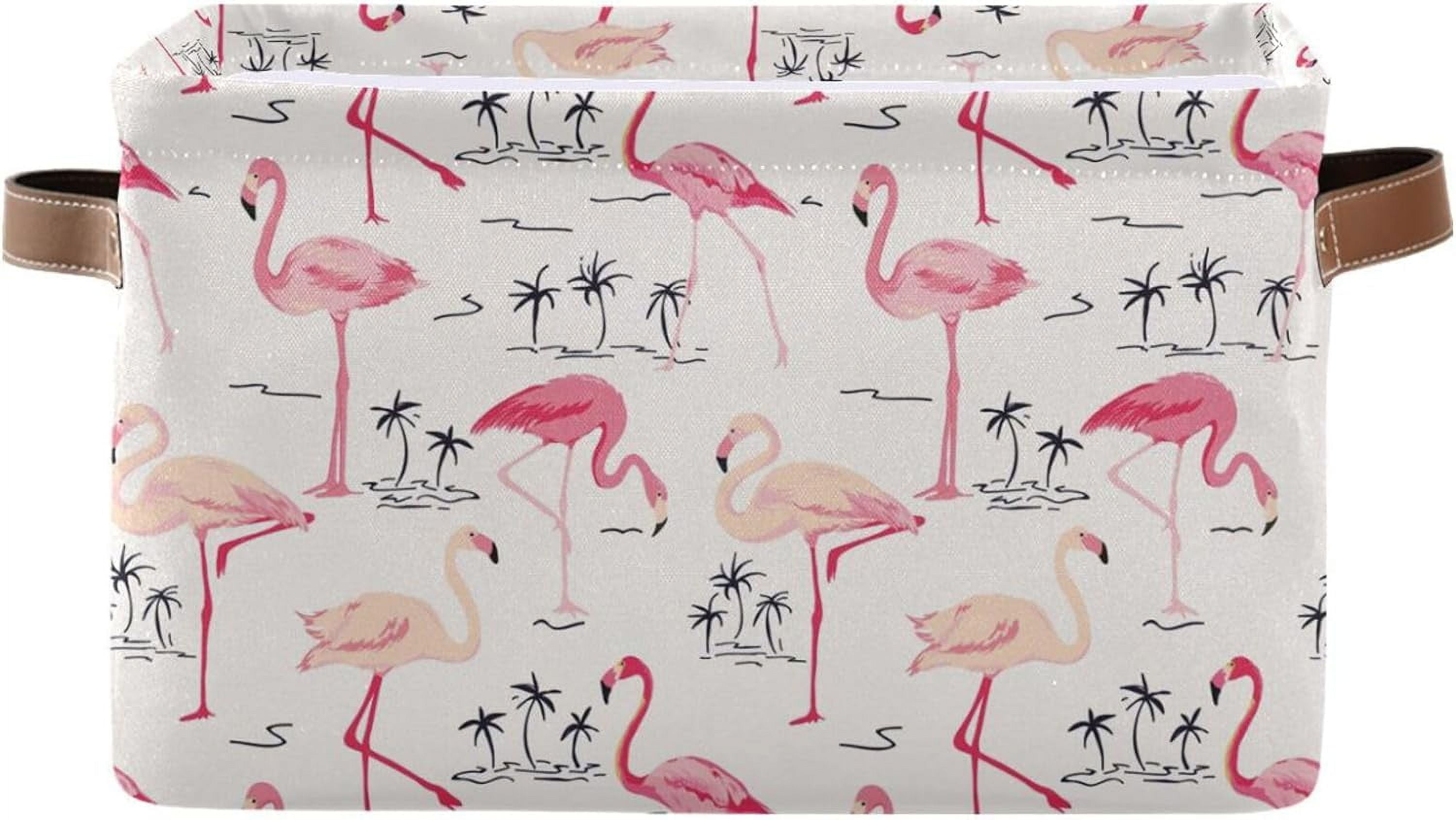 FREEAMG Flamingo Storage Basket, Durable Canvas Organizer With Handles ...