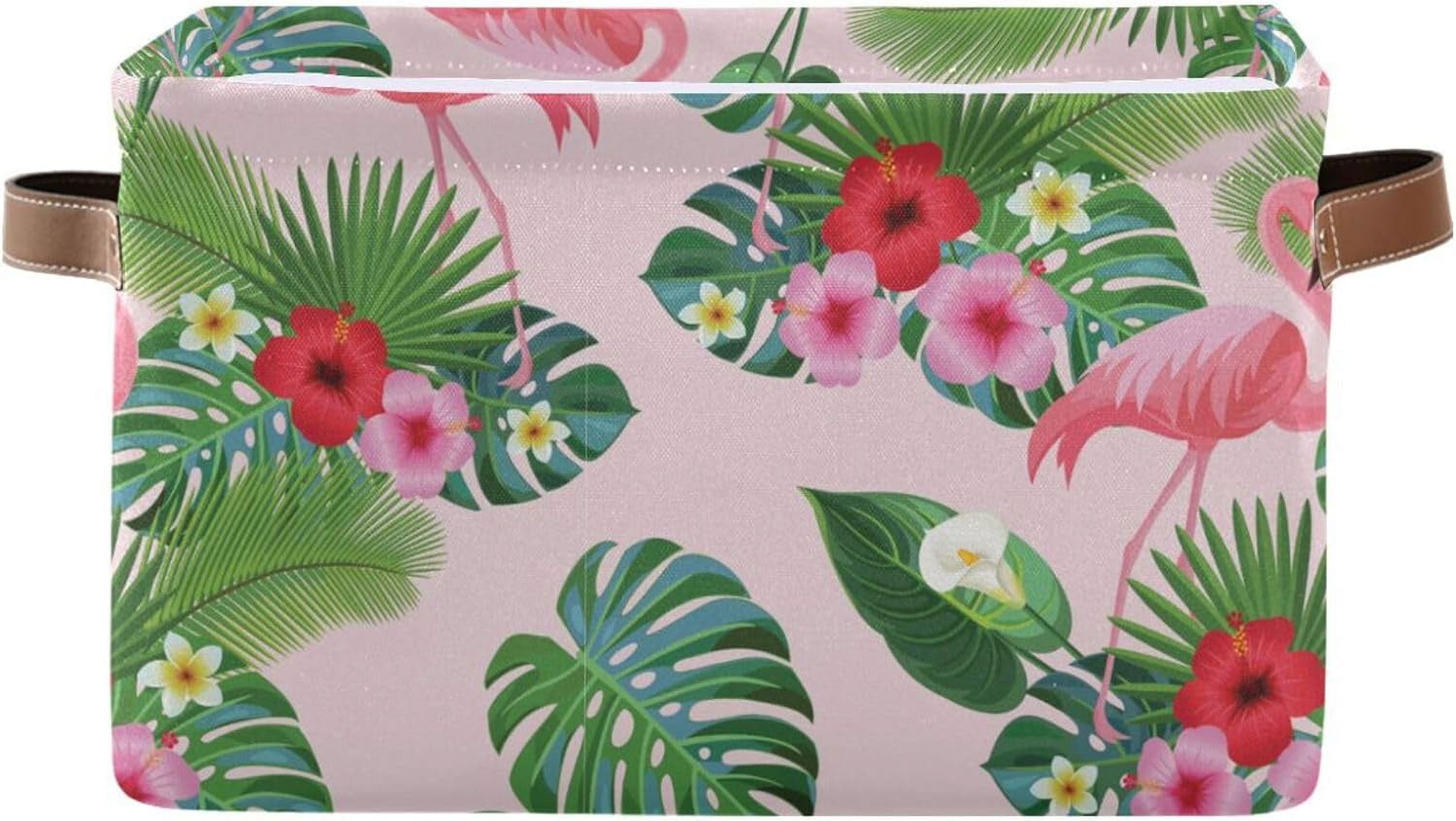 FREEAMG Flamingo and Leaves Storage Basket, Durable Canvas Organizer ...