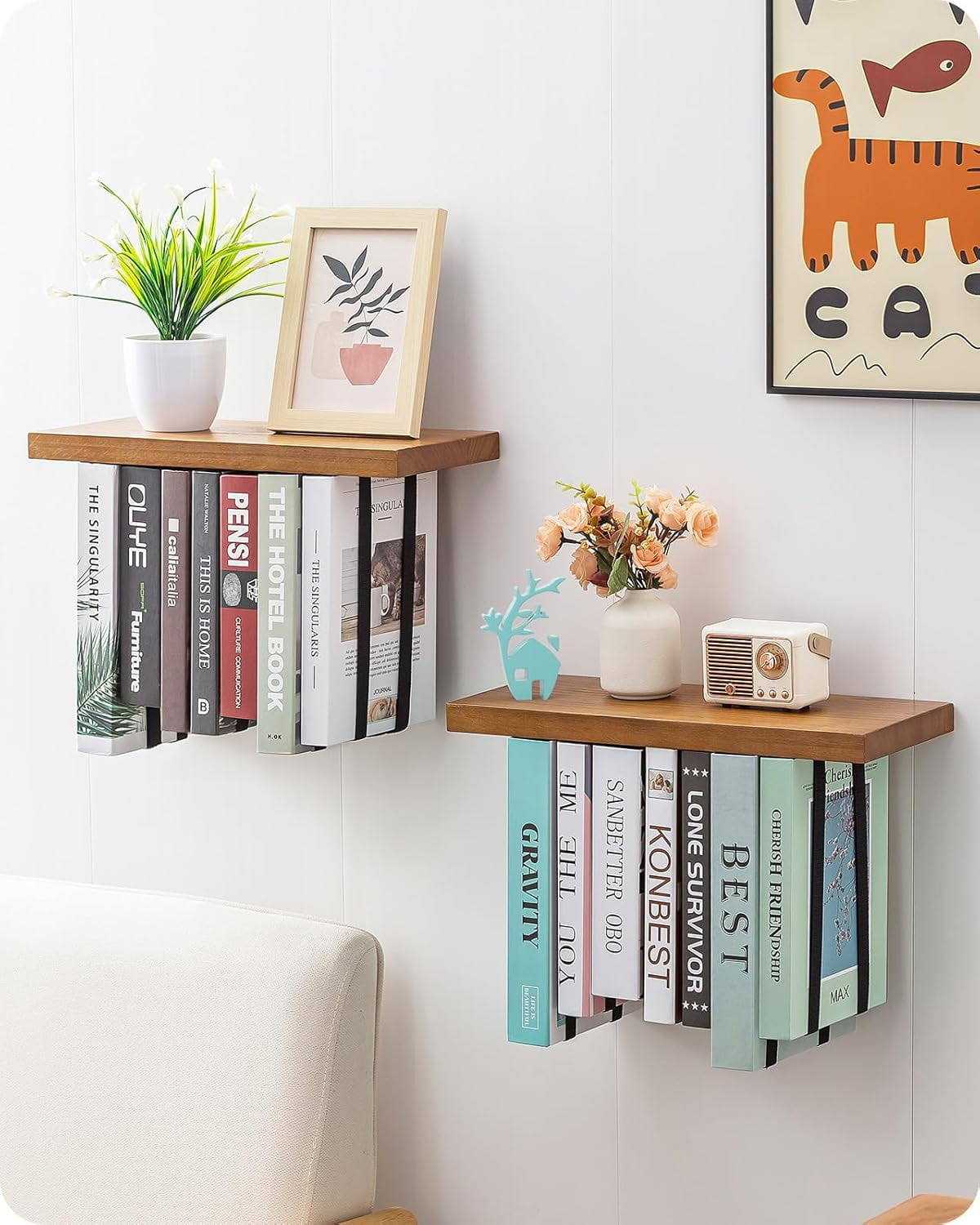 FREEAMG Floating Book Shelves for Wall, que Wall Mounted Bookshelf with ...