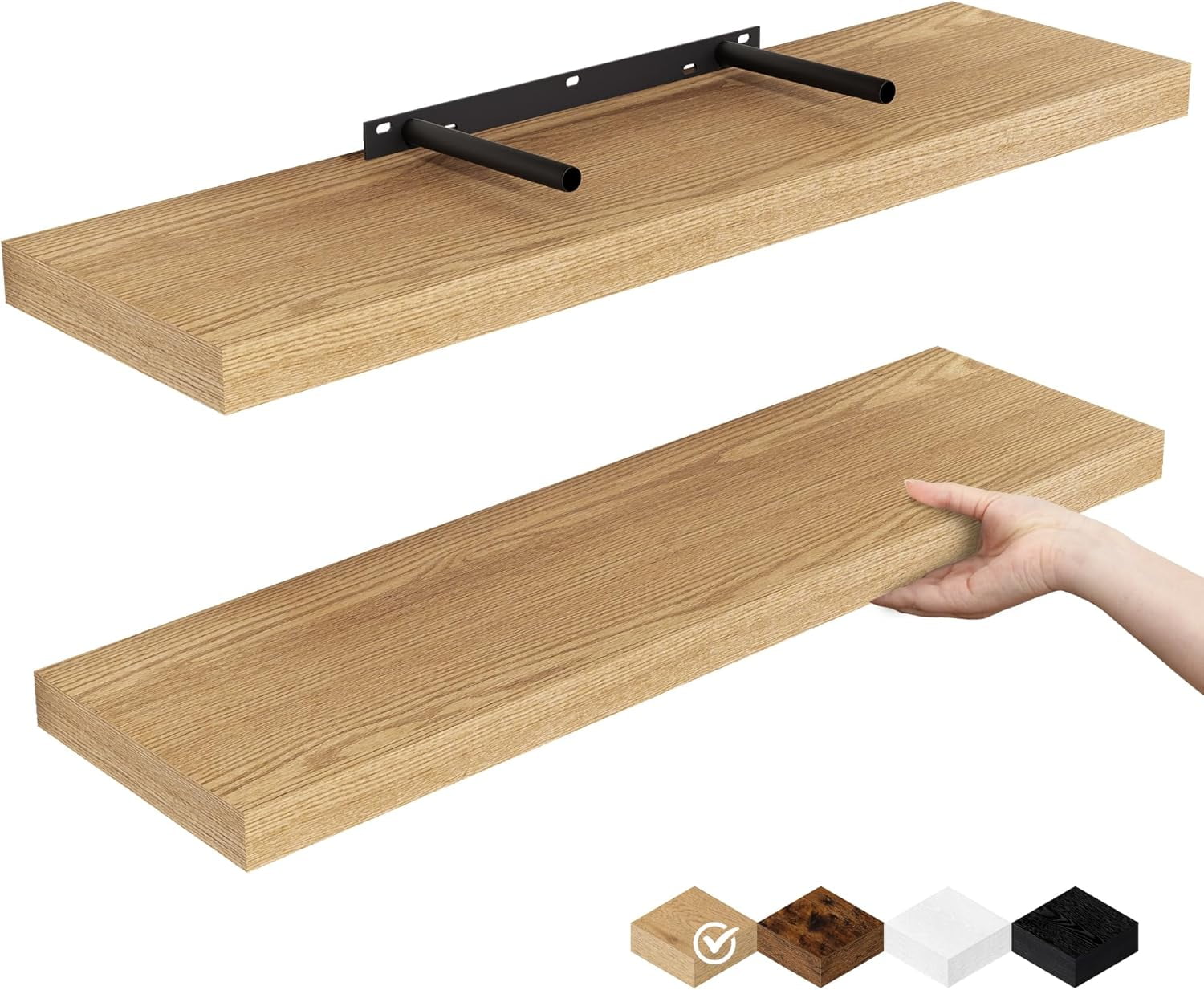FREEAMG Floating Shelves for Wall, 24" Rustic Wood Deep Wall Mounted Shelves with Invisible ...