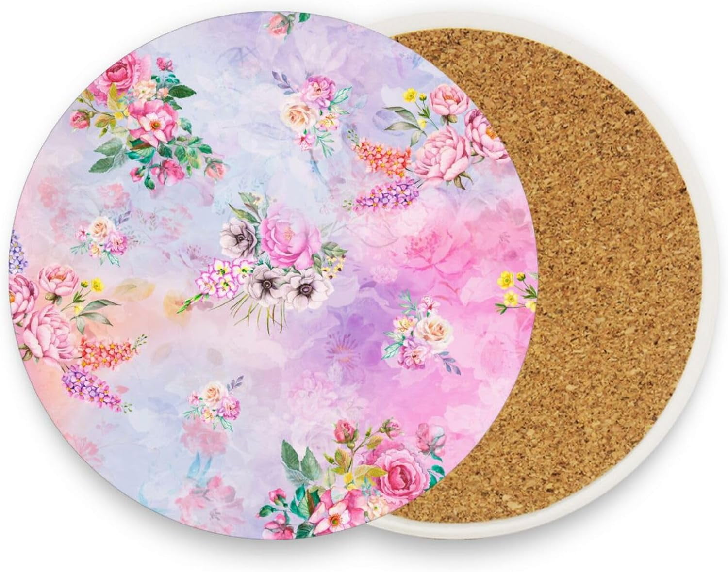 FREEAMG Floral Design Coasters for Drinks Set of 2, Absorbent Ceramic ...