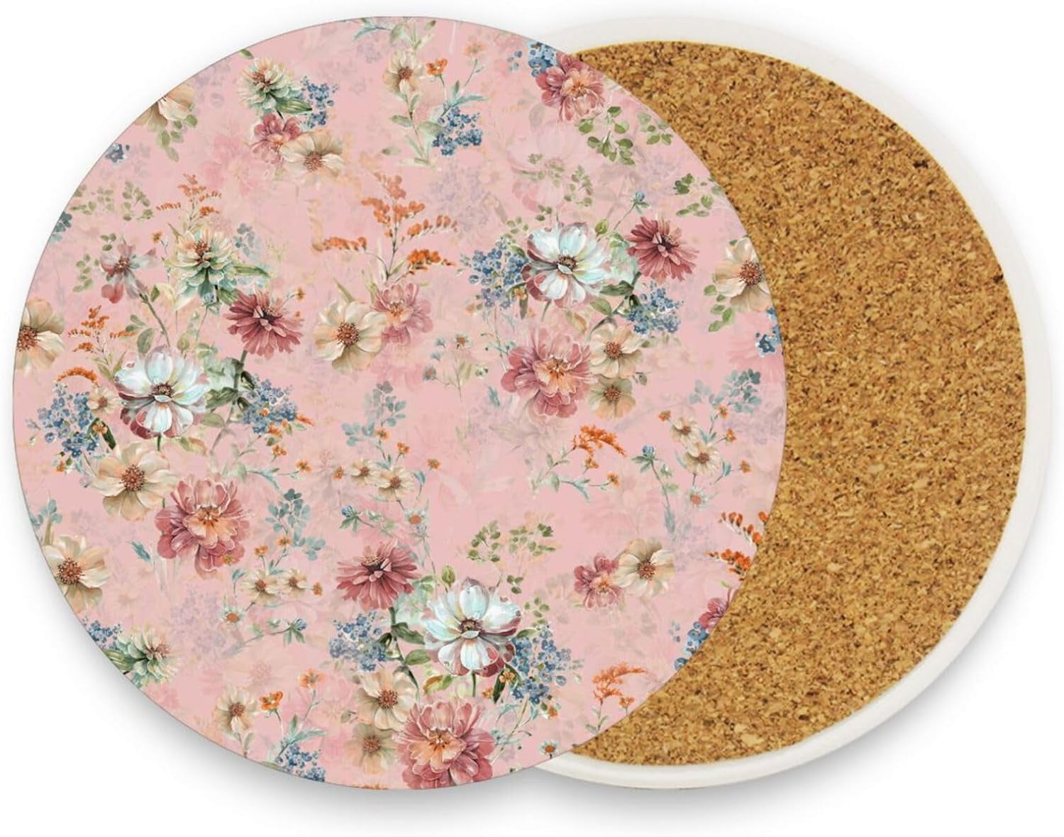 FREEAMG Floral Design Coasters for Drinks Set of 2, Absorbent Ceramic ...