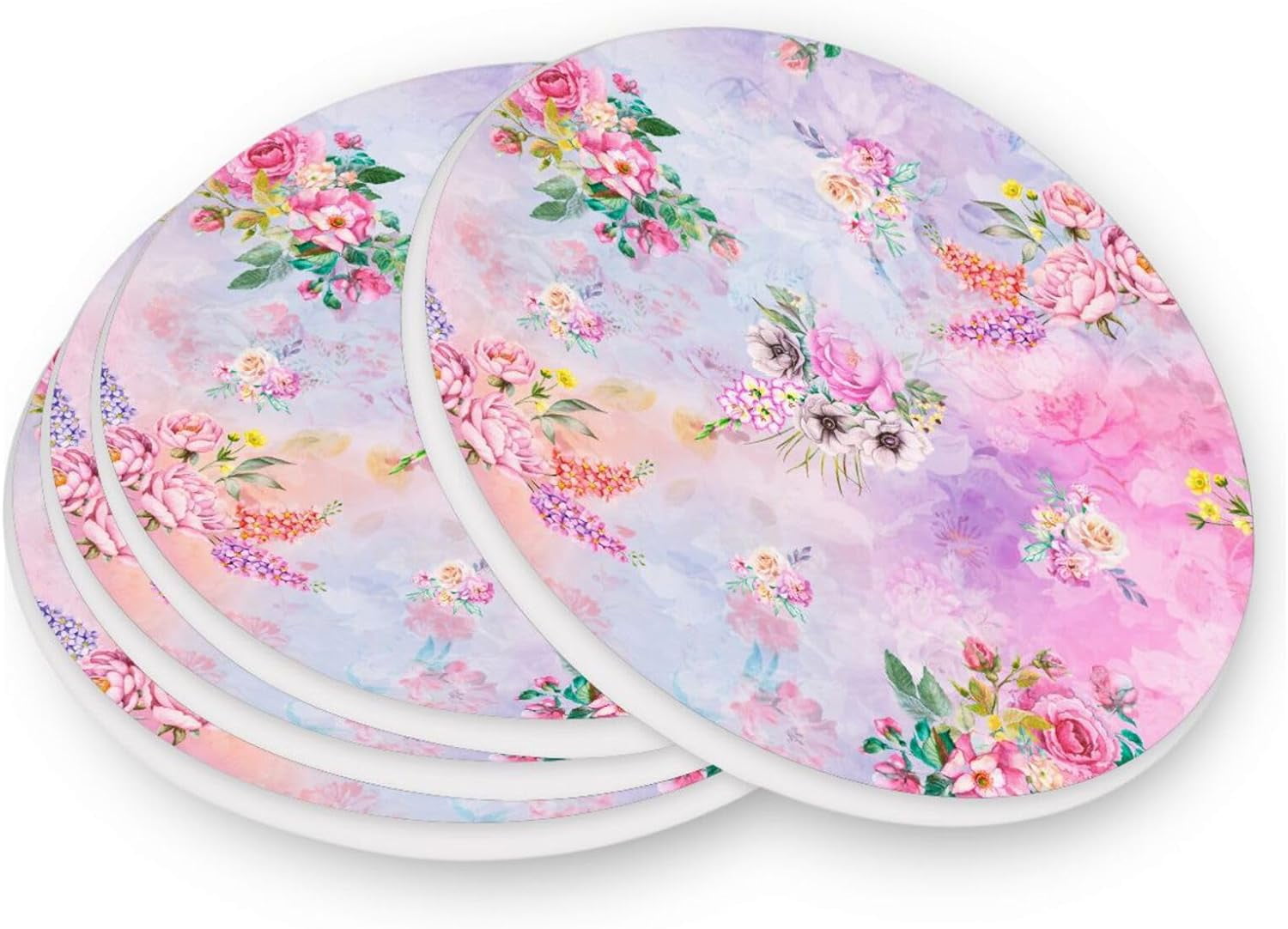FREEAMG Floral Design Coasters for Drinks Set of 4, Absorbent Ceramic ...