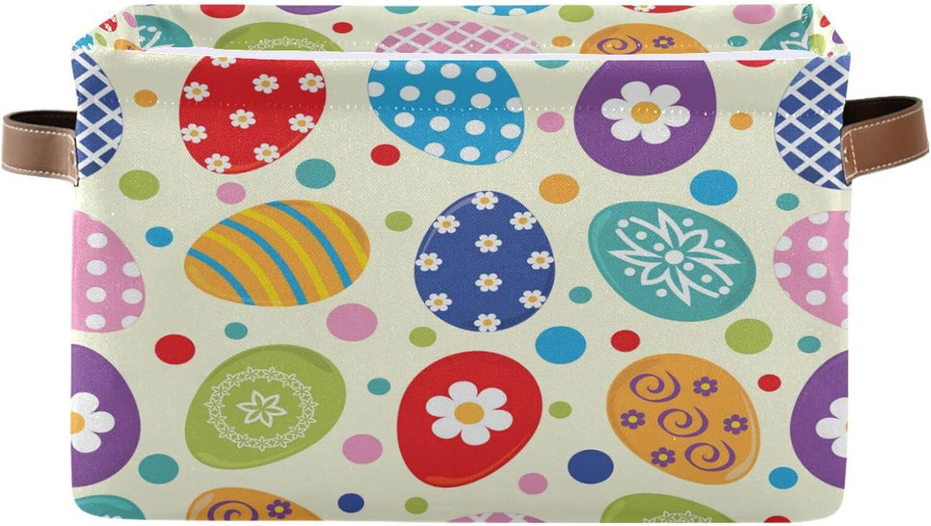 FREEAMG Floral Easter Egg Large Square Storage Basket Bin with Handles ...