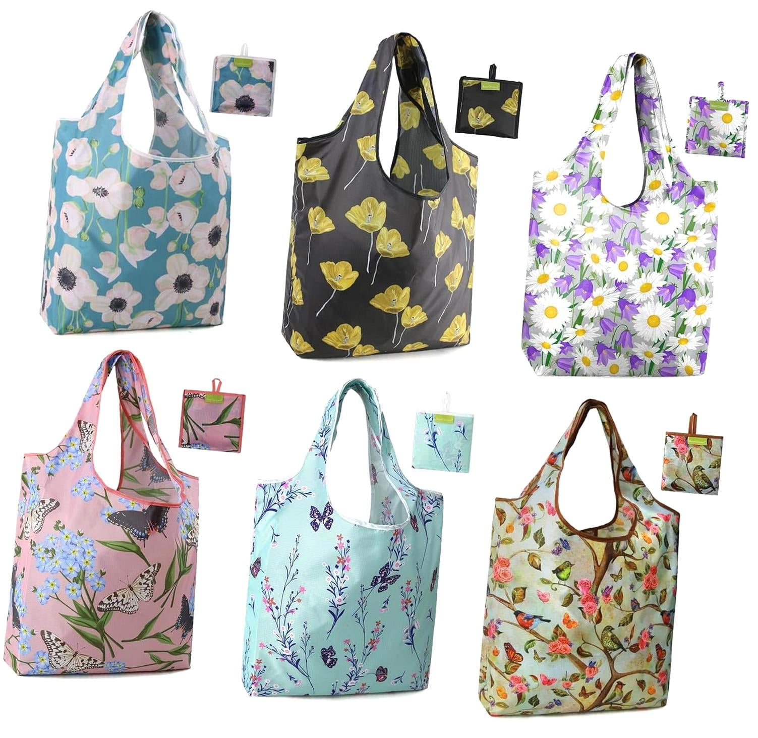 FREEAMG Floral Grocery Bags for Women - Extra Large 50 LB Capacity, 6 ...