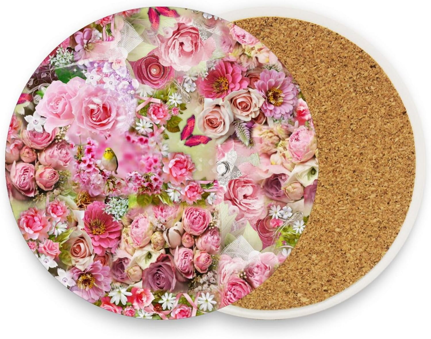 FREEAMG Flower Design Coasters for Drinks Set of 2, Absorbent Ceramic ...