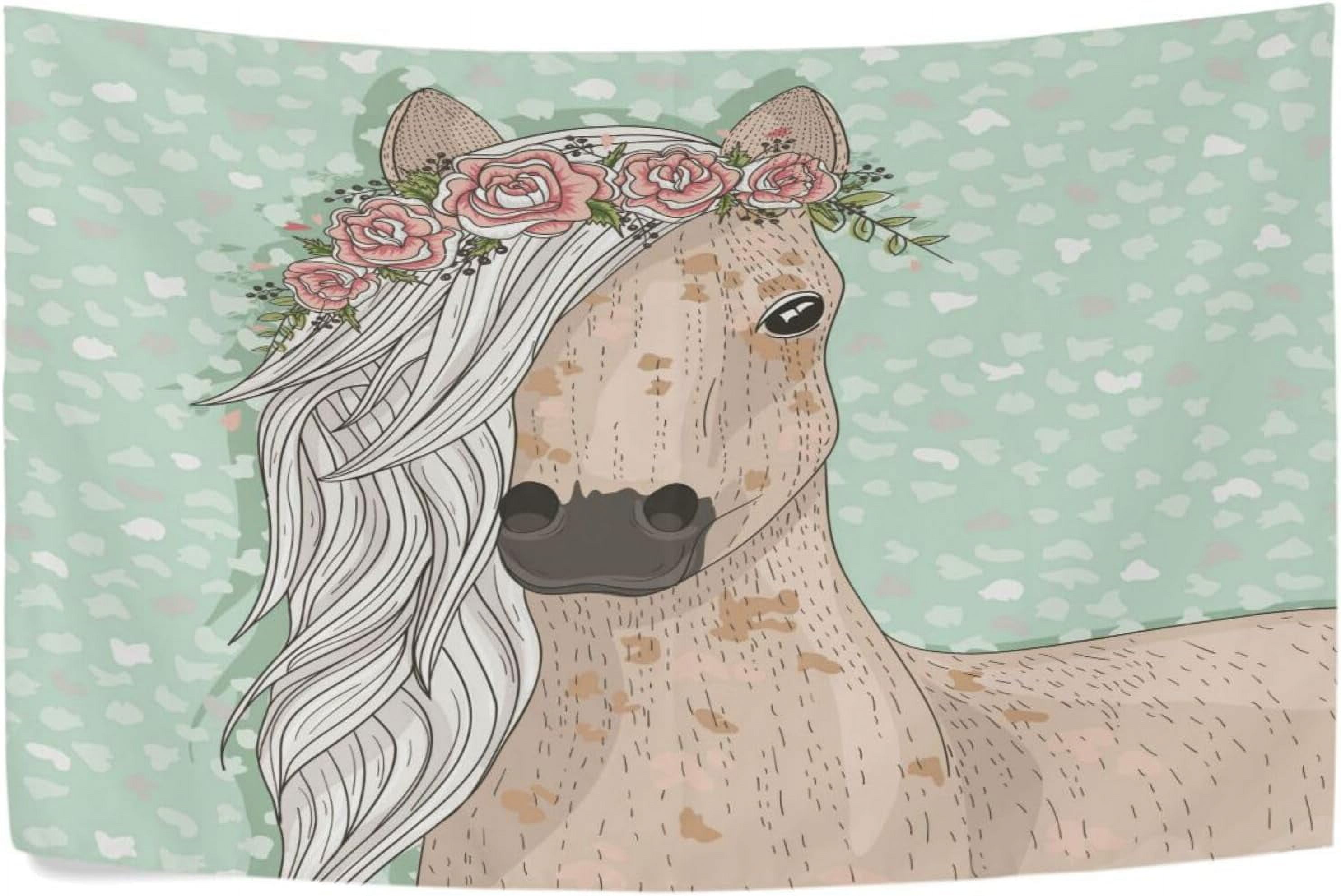 FREEAMG Flower Horse Tapestry Aesthetic Tapestry for Bedroom Living ...