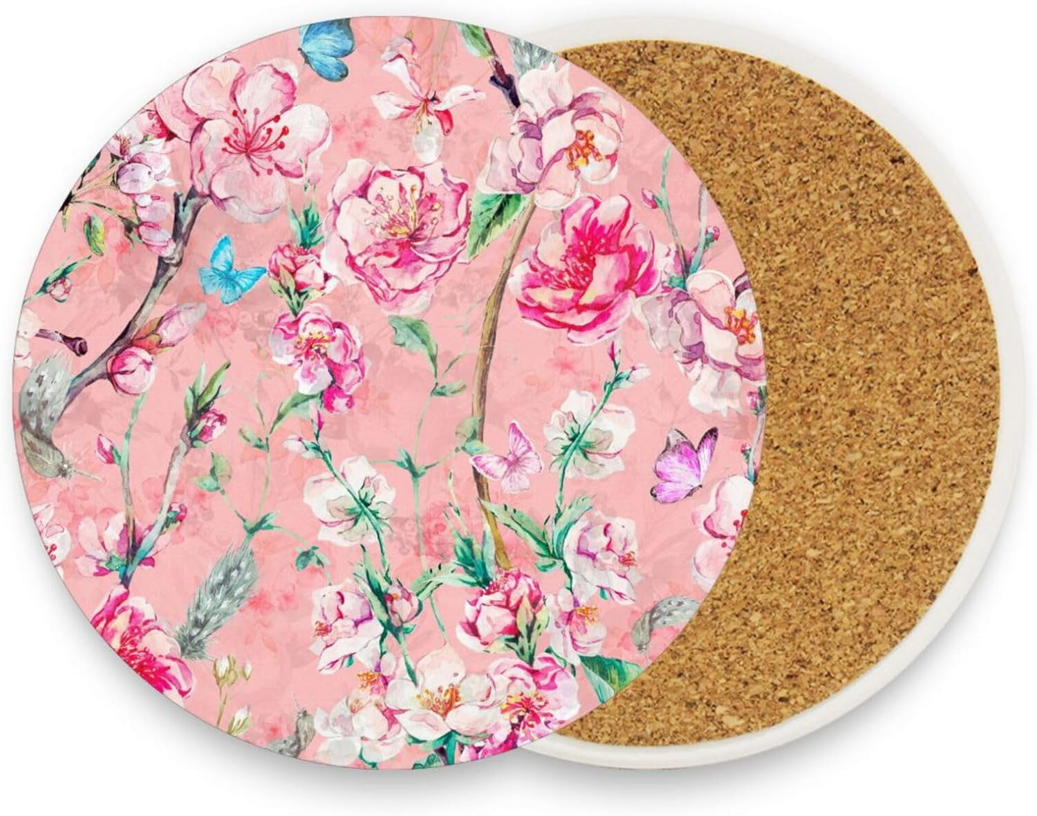 FREEAMG Flower Pink Coasters for Drinks Set of 2, Absorbent Ceramic ...