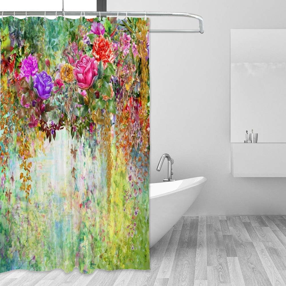 FREEAMG Flower Shower Curtain, Abstract Herbs Weeds Alternative ...
