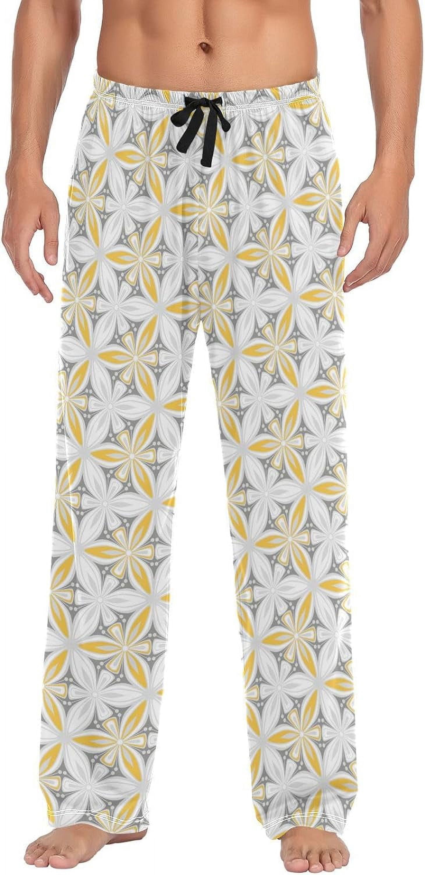 FREEAMG Flowers Gray Yellow Pajama Pants for Men, Men's Separate ...