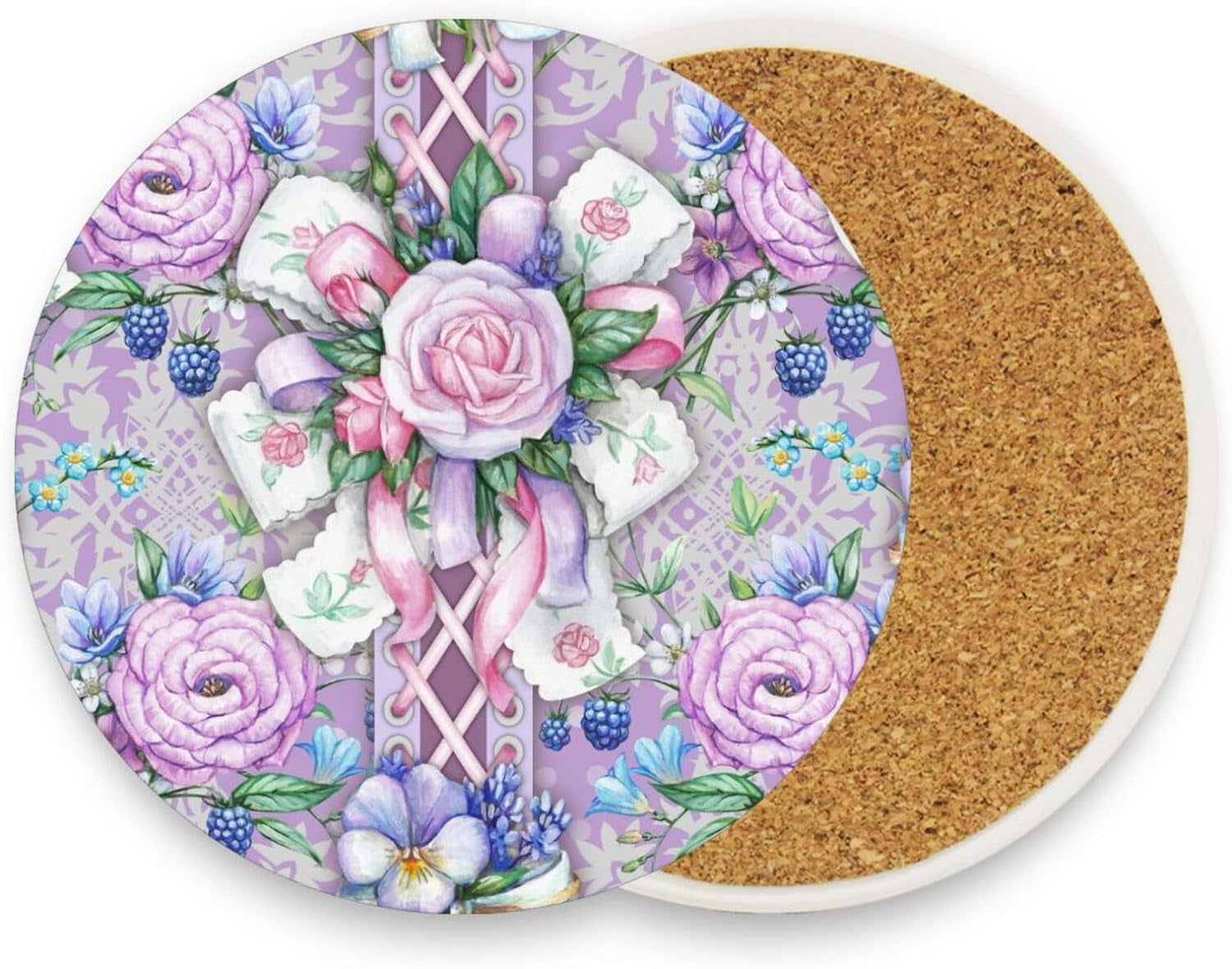 FREEAMG Flowers and Ribbons Coasters for Drinks Set of 2, Absorbent ...