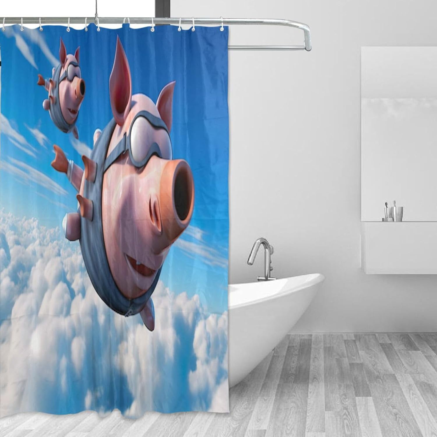 FREEAMG Flying Pig Shower Curtain, Waterproof Fabric Shower Curtains ...