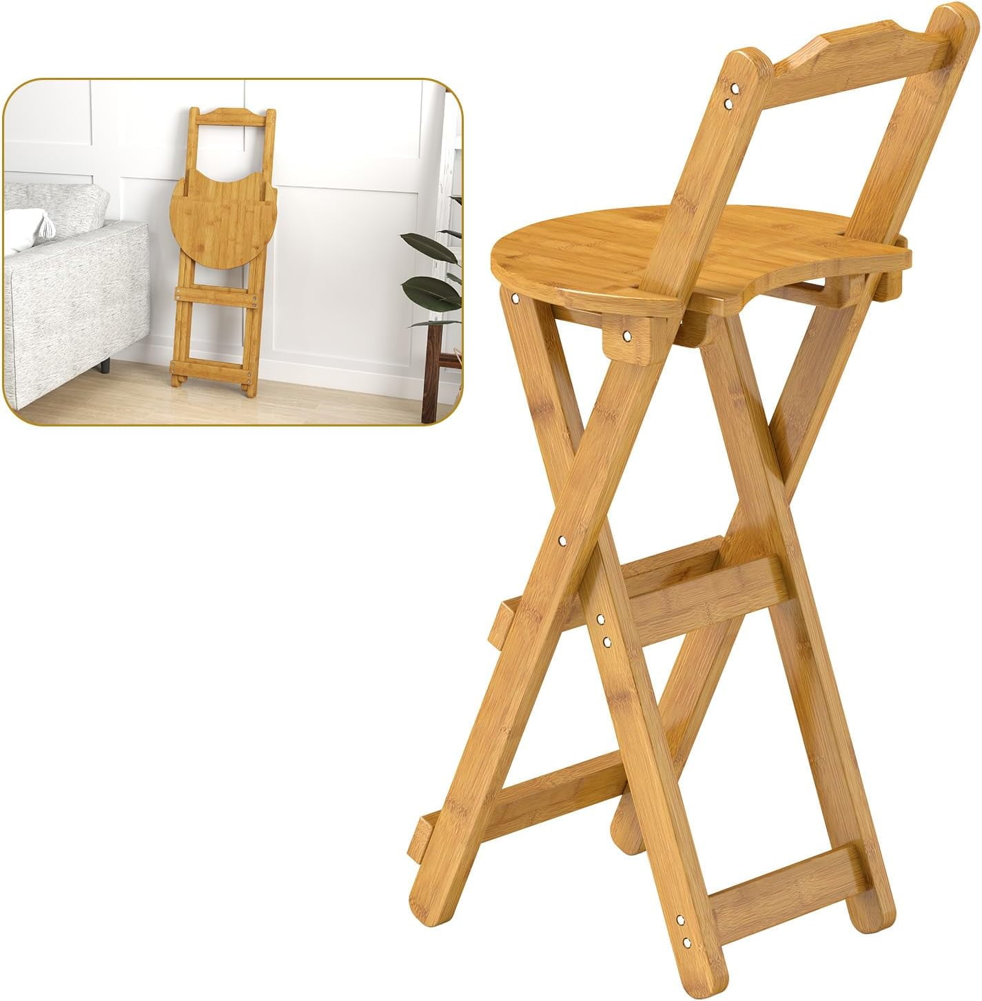FREEAMG Folding Bar Stool with Backrest Kitchen Counter Height Stool ...