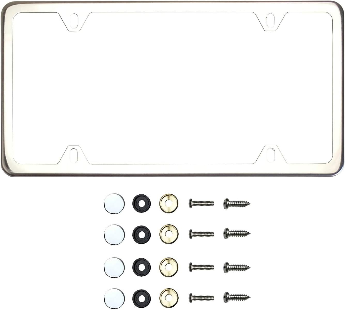 FREEAMG Four Hole Slim Version Chrome Polish r License Plate Frame T304 ...