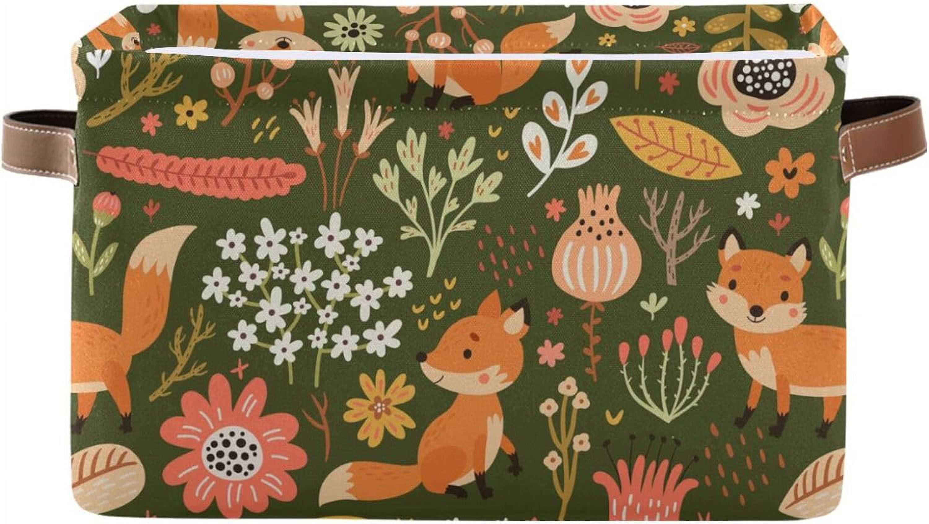 FREEAMG Fox and The Flower Storage Basket, Durable Canvas Organizer ...