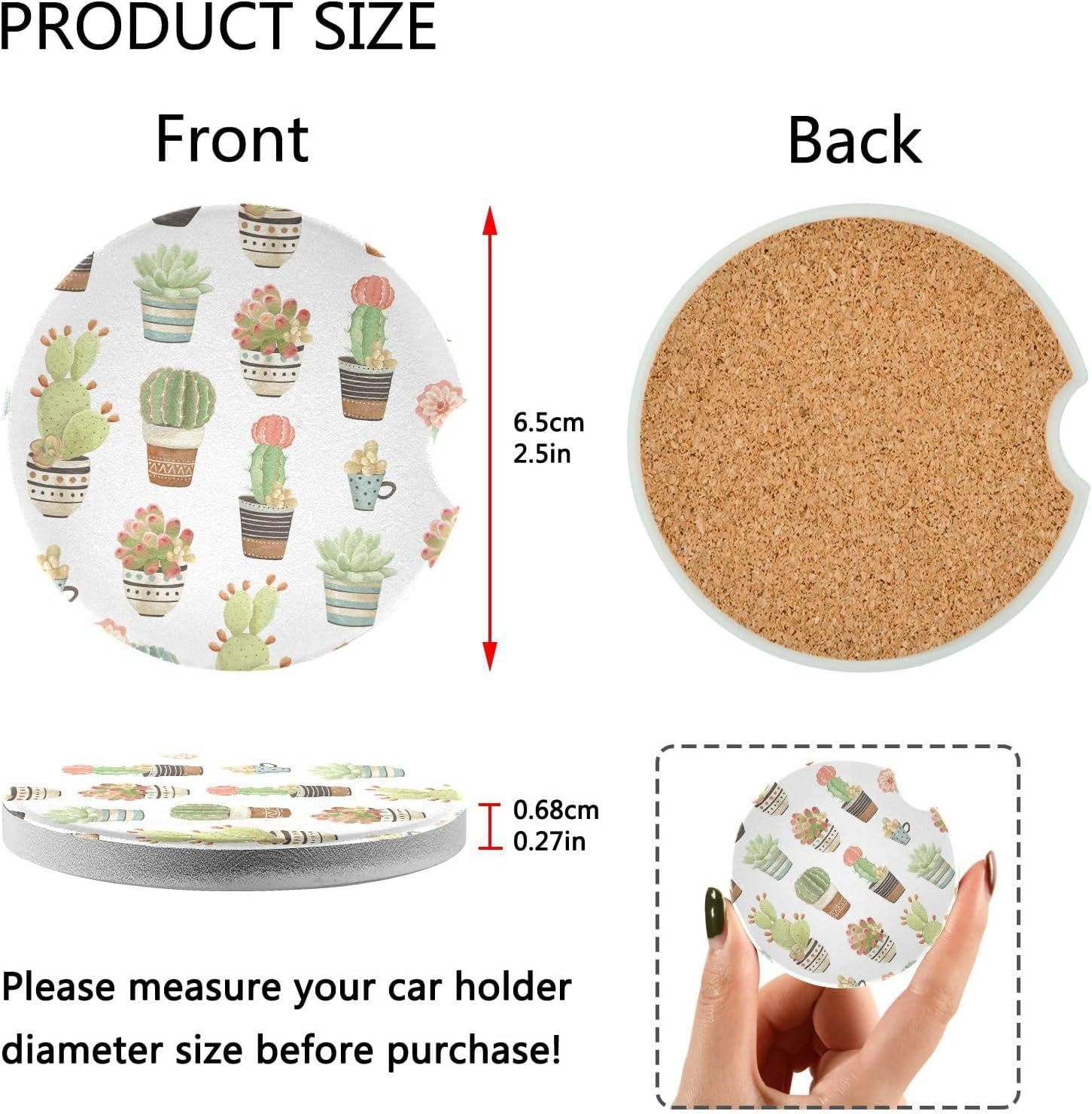 FREEAMG Fresh Succulent Cactus Car Coasters 2 PCS Drinks Absorbent ...