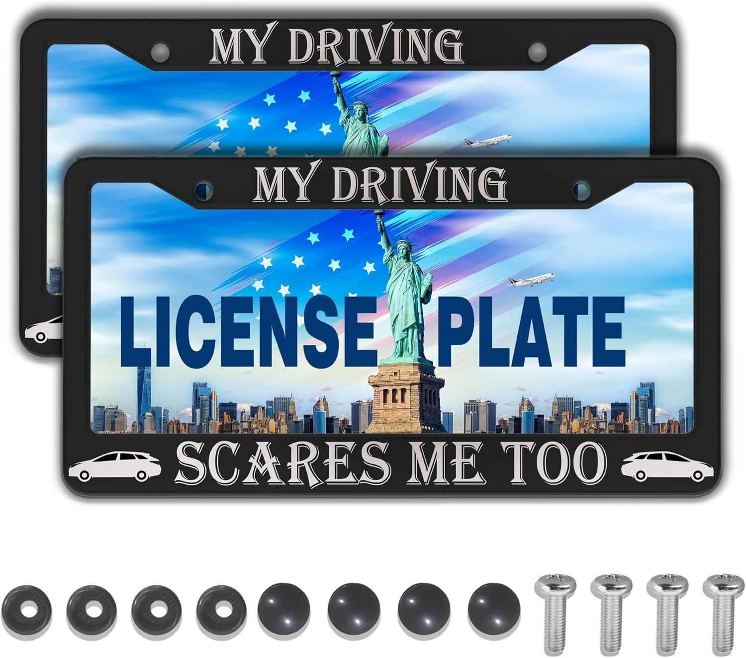 FREEAMG Fun License Plate Frame Cover Black and White License Plate ...
