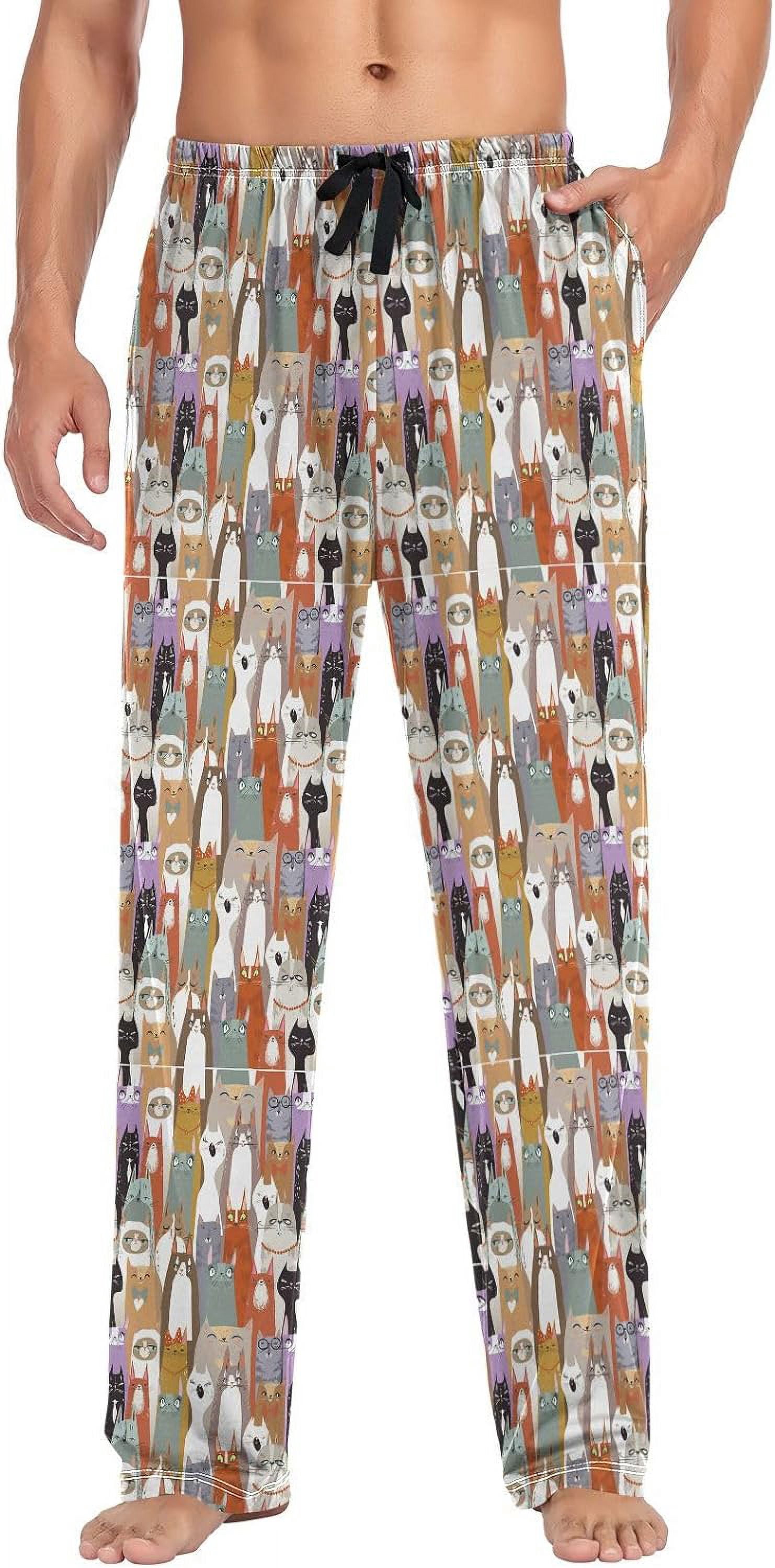FREEAMG Funny Cartoon Cats Pajama Pants for Men, Men's Separate Bottoms ...