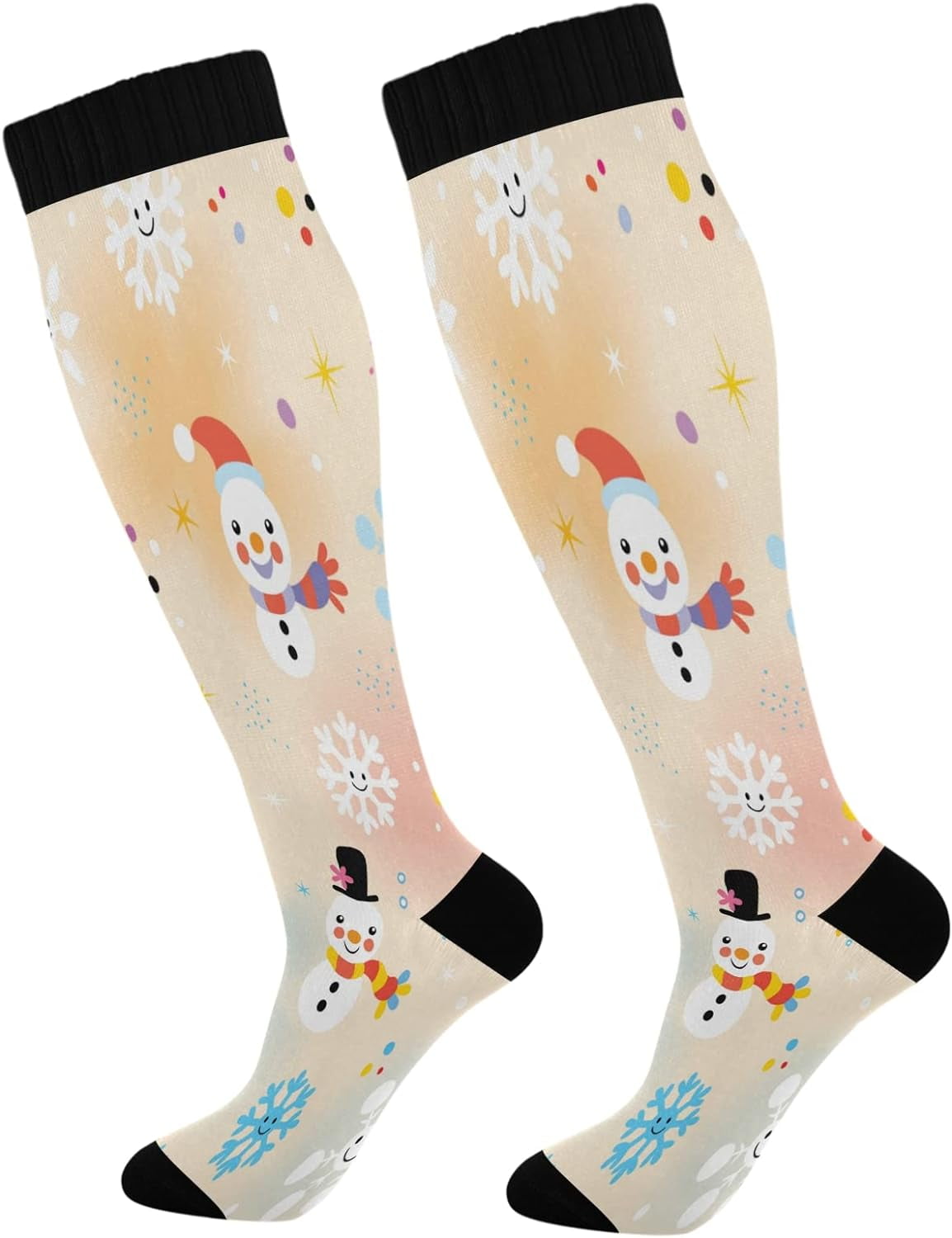 FREEAMG Funny Cartoon Snowman Compression Socks for Women Men,Knee High ...