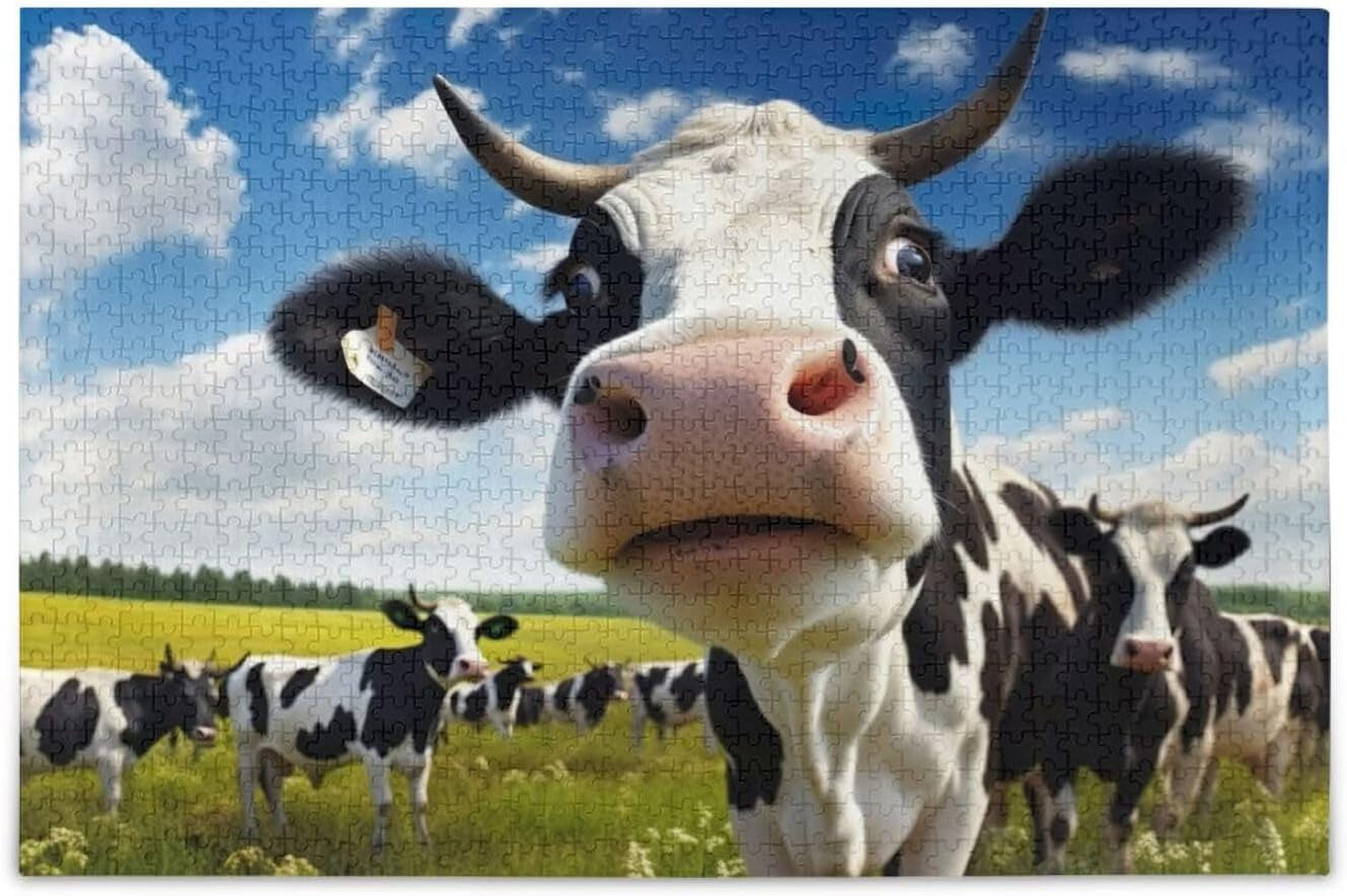 FREEAMG Funny Cow Puzzle 500 Pieces - Wooden Jigsaw Puzzles for Family ...