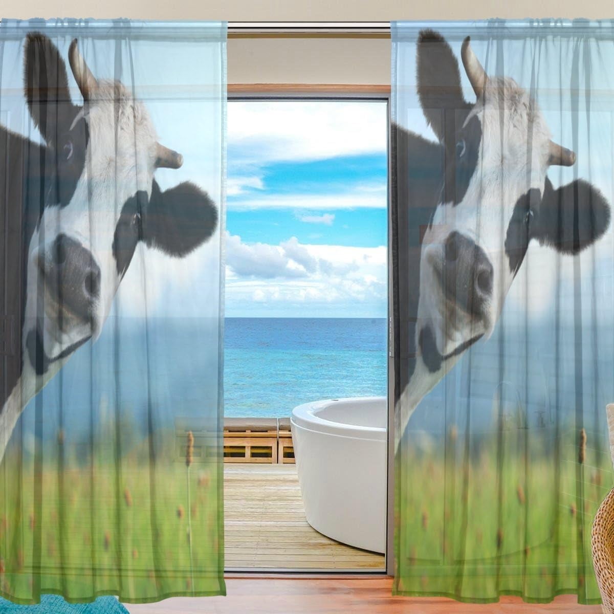 FREEAMG Funny Cow Sheer Window Curtain Panel Drape 55x84 Inch for ...