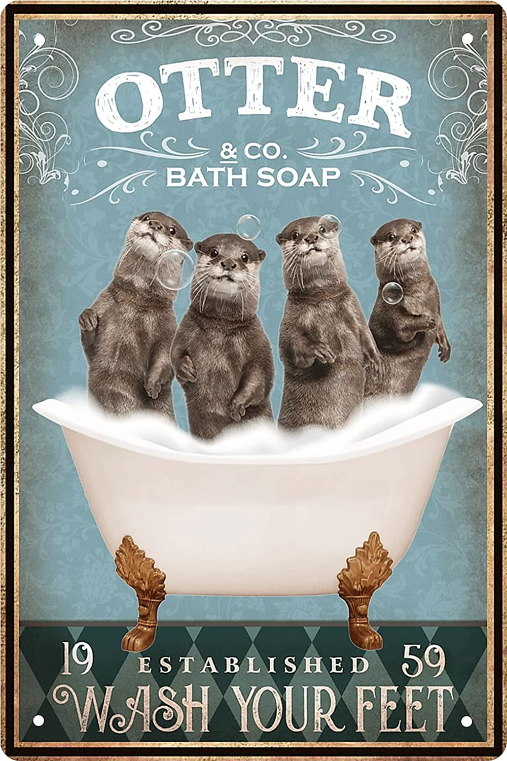 FREEAMG Funny Otter Decor Vintage Bathroom and Bathtub Metal Tin Sign ...