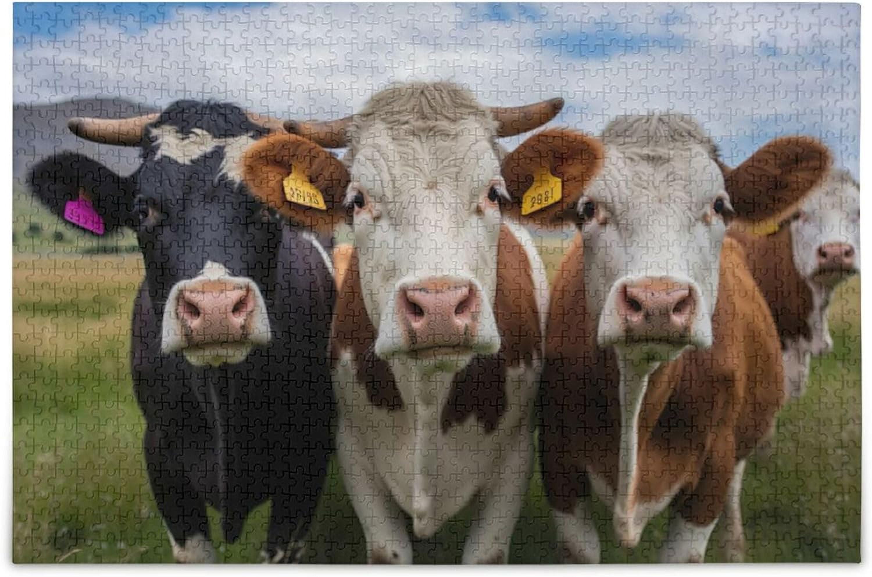 FREEAMG Funny Prairie Cow Sketch Puzzle for Children Adult 1000 Piece ...