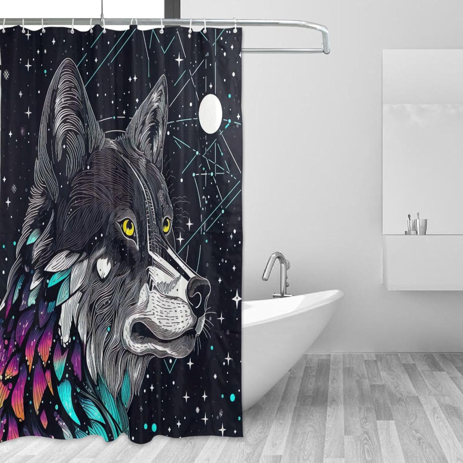 FREEAMG Galaxy Wolf Shower Curtain, Waterproof Fabric Shower Curtains ...