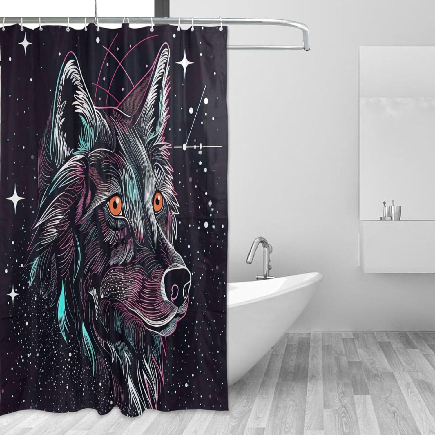 FREEAMG Galaxy Wolf Shower Curtain, Waterproof Fabric Shower Curtains ...