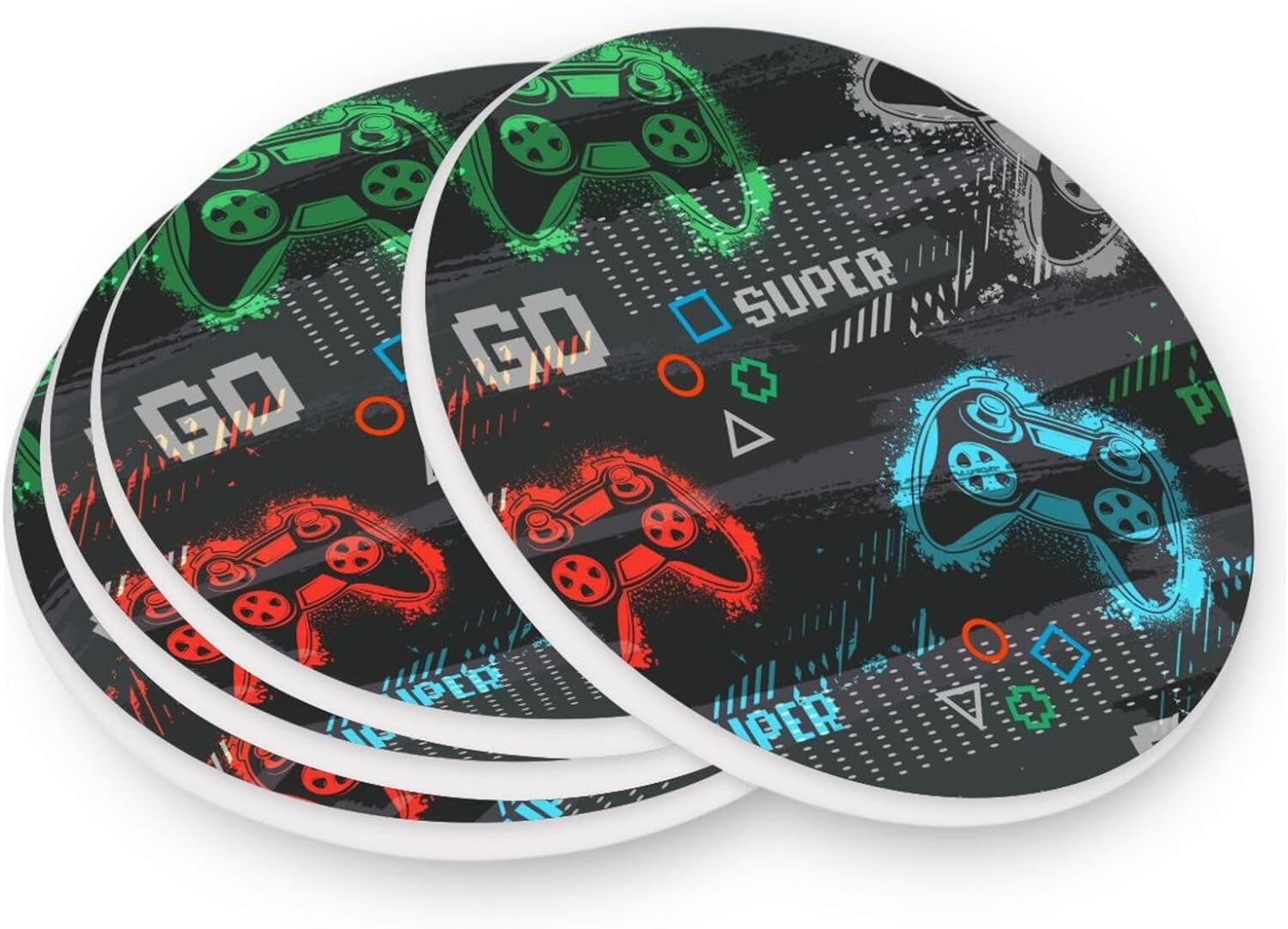 FREEAMG Gamepad Coasters for Drinks Set of 4, Absorbent Ceramic Drink ...