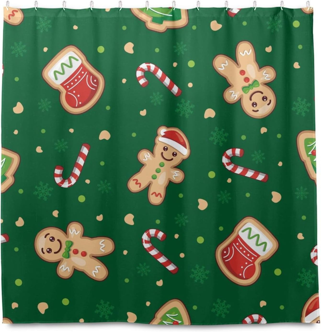FREEAMG Gingerbread Man Green Shower Curtain - 72x72 Inch Waterproof ...