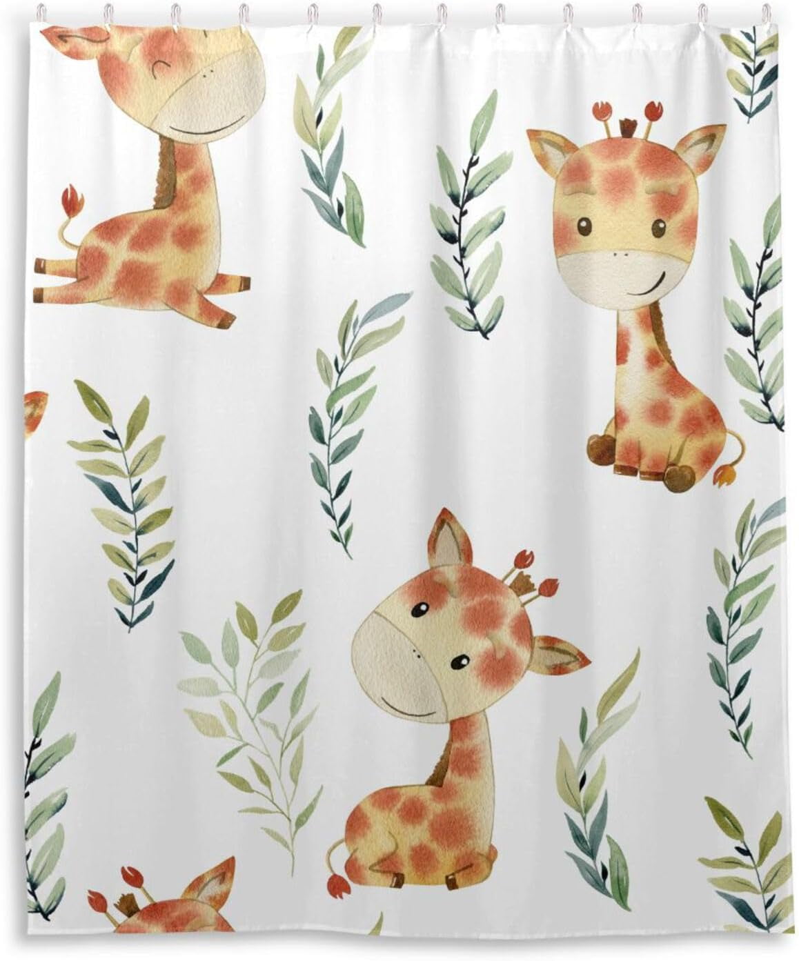 FREEAMG Giraffe Shower Curtain with Hooks, Waterproof Washable Fabric ...