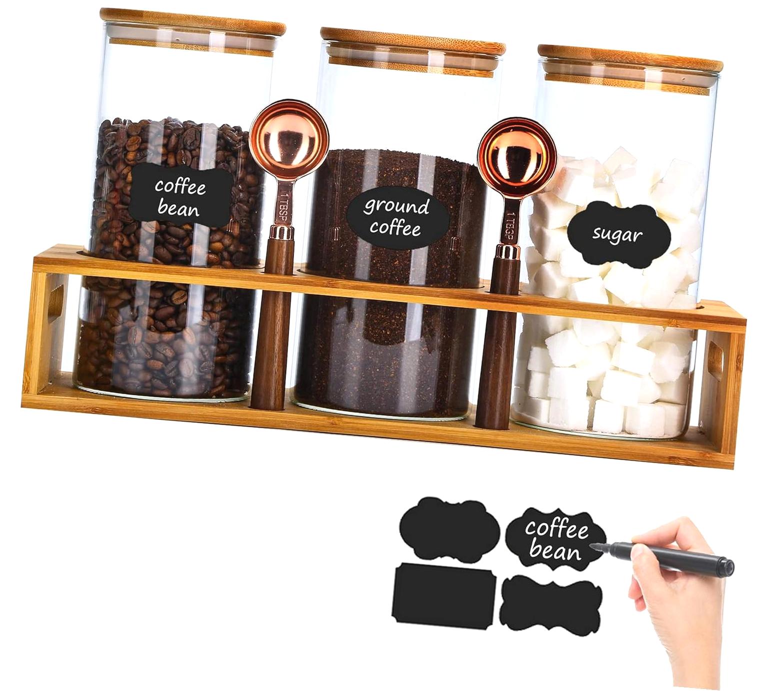 FREEAMG Glass Coffee Containers Airtight Coffee Bean Storage Jars with ...
