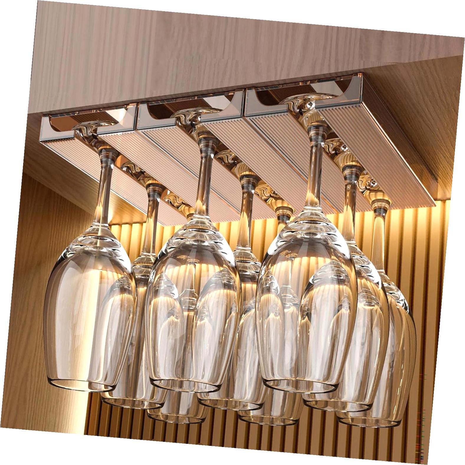 FREEAMG Glass Rack, 2-Pack, No-Drill Under Cabinet Hanging Organizer ...